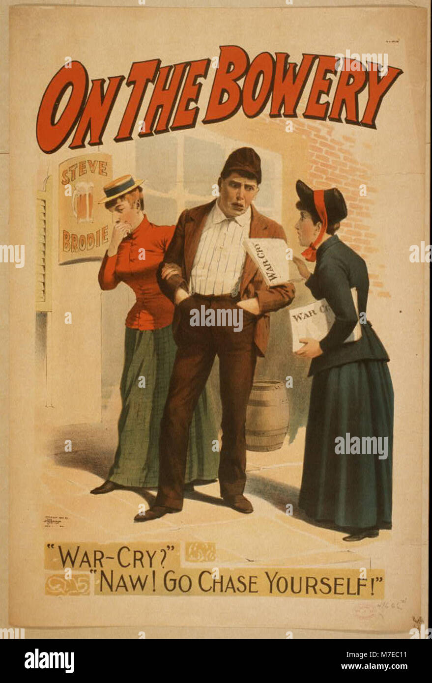 This image depicts a scene on the Bowery, a famous street in New York ...