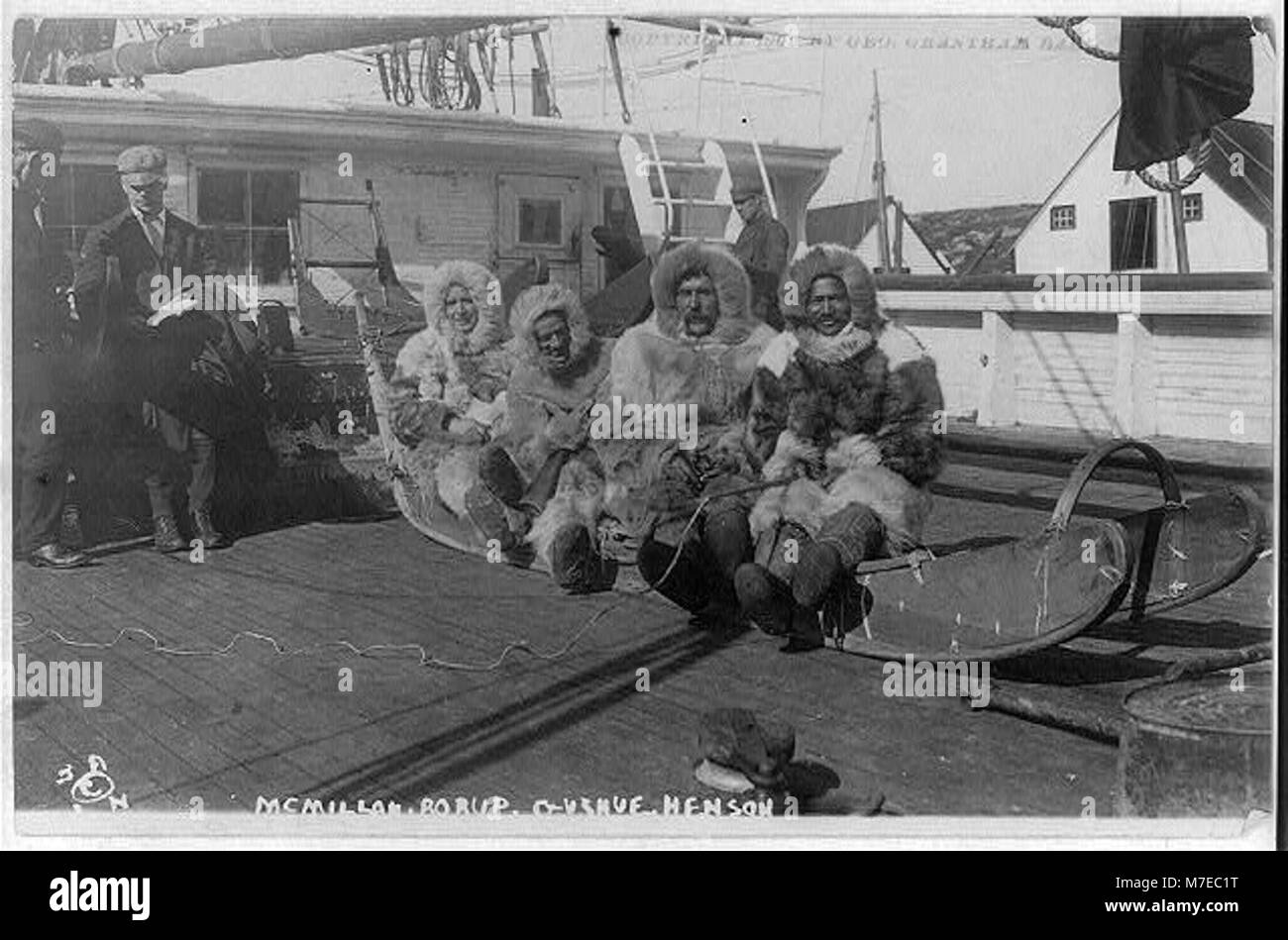 This historical photograph shows the sledge used in the expedition to ...
