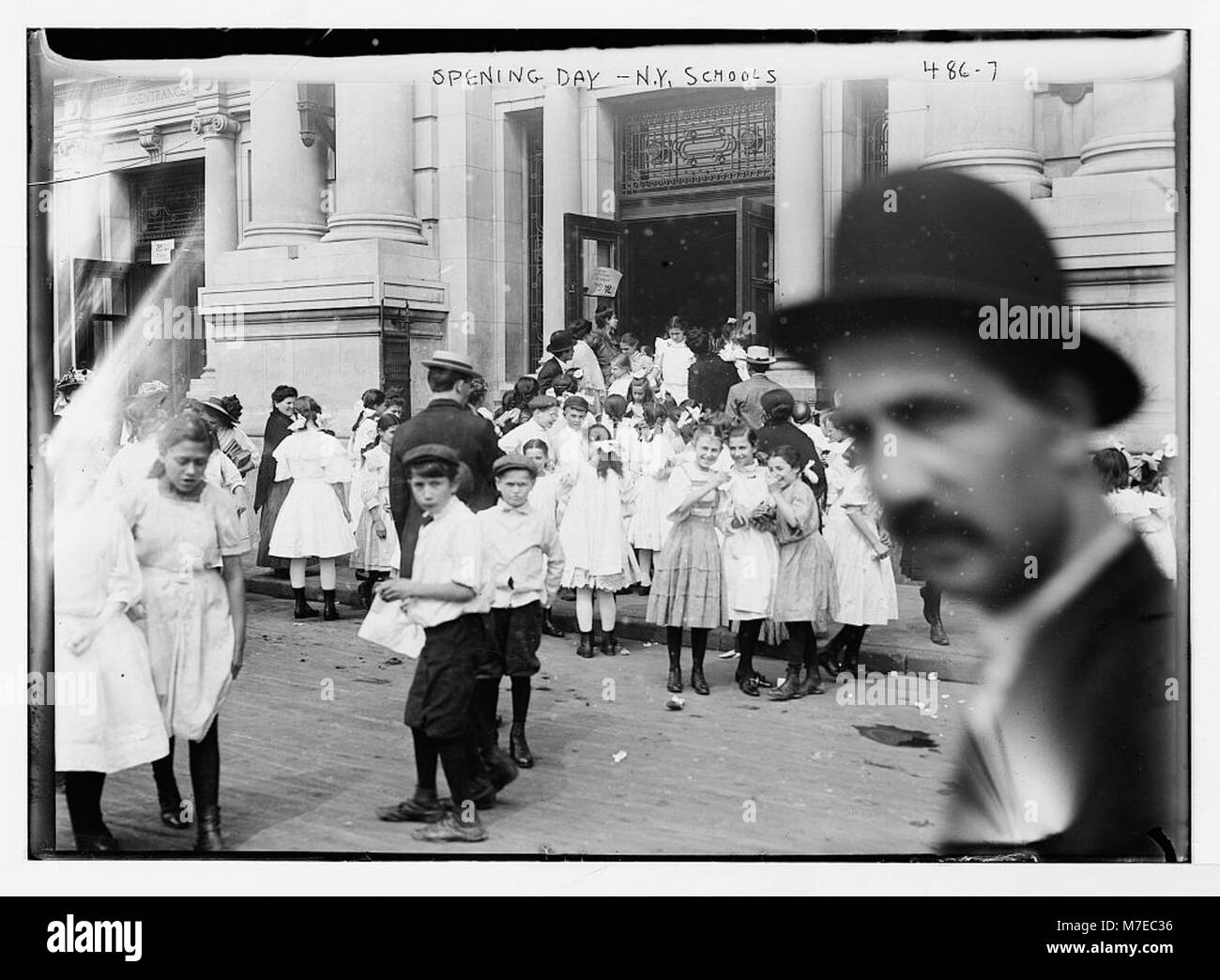 A photograph of the opening day of schools in New York, marking the ...