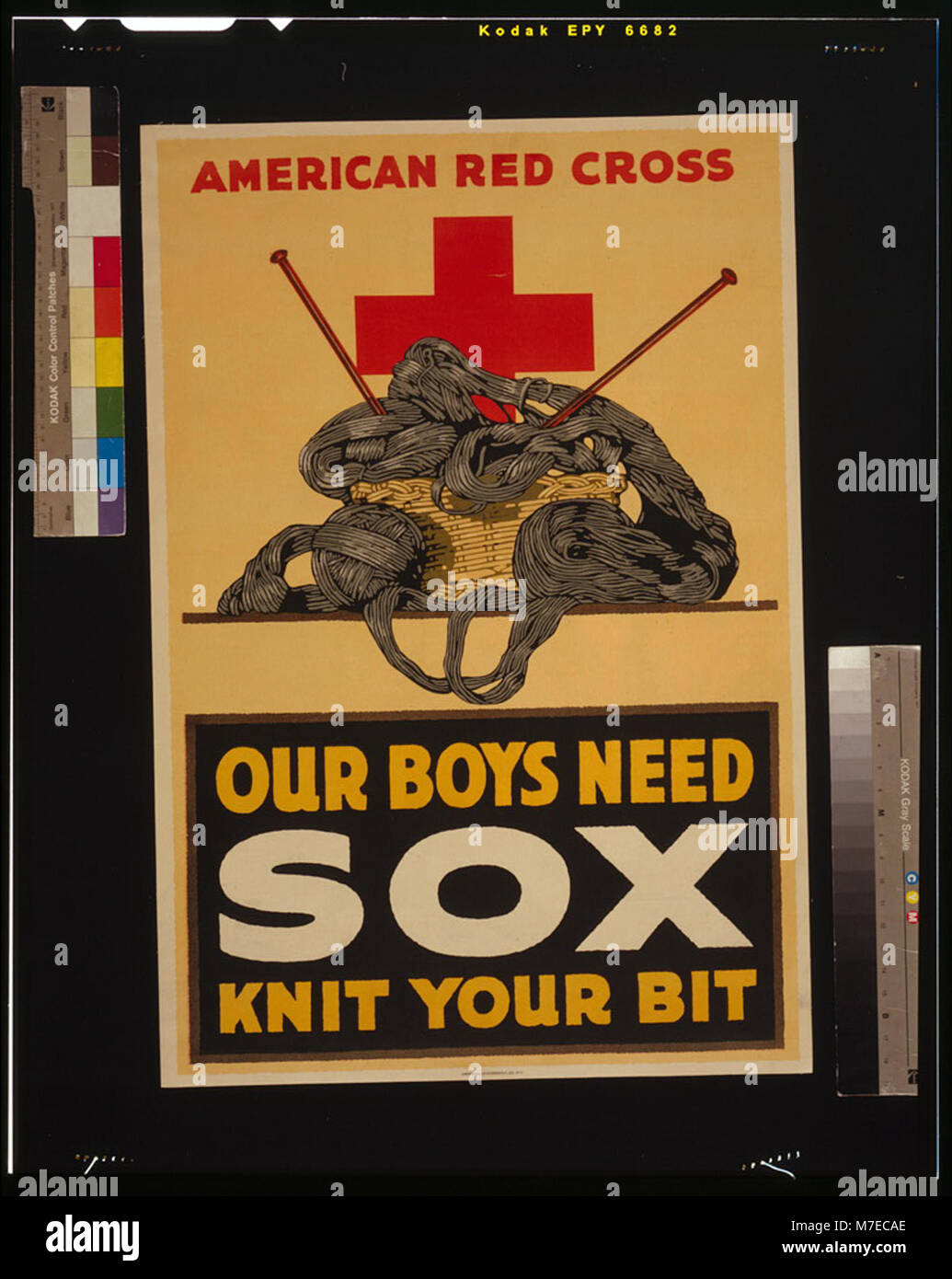 A World War I-era poster encouraging civilians to knit socks for ...