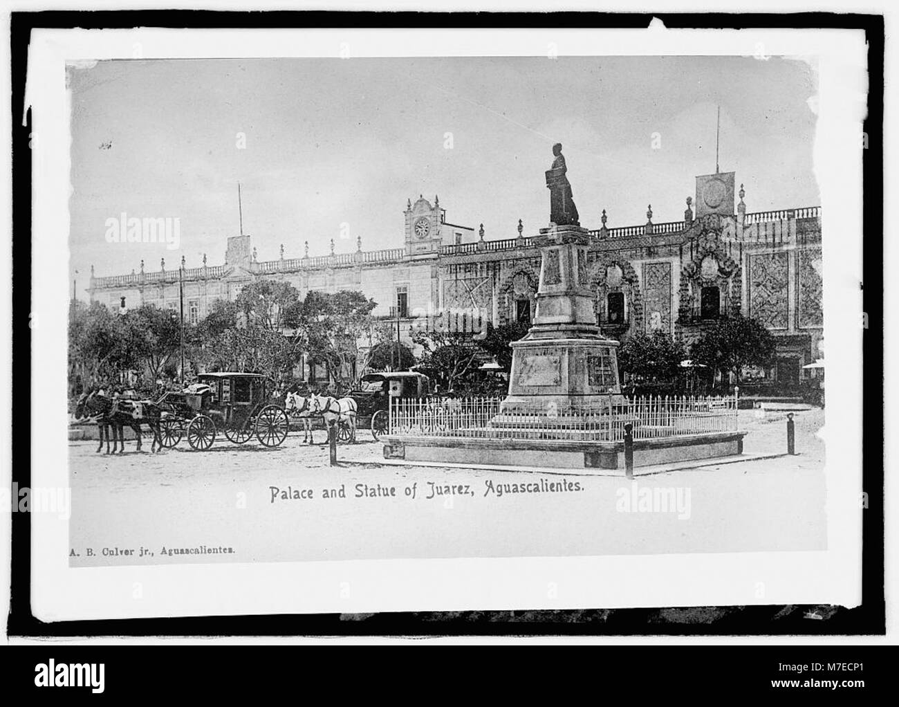 A photograph of the Palace and statue in Juarez, Mexico, capturing ...