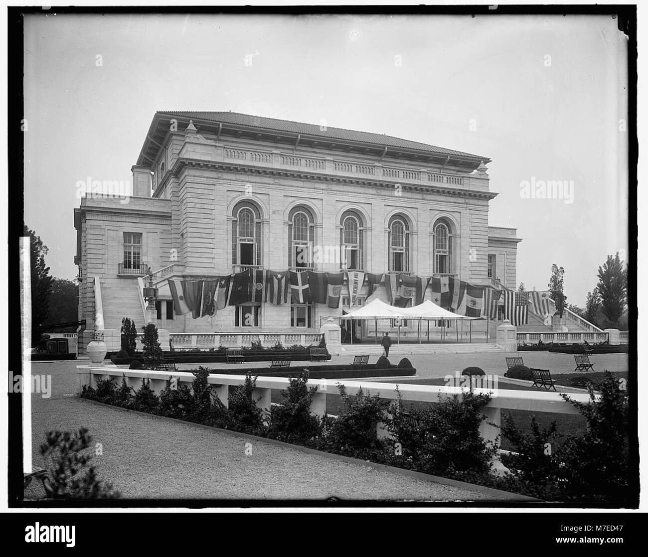 The photograph shows the exterior of the Pan American Union building, a ...