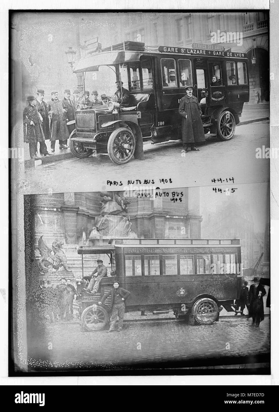 A photograph of a Paris auto bus from 1908, showcasing the early days ...