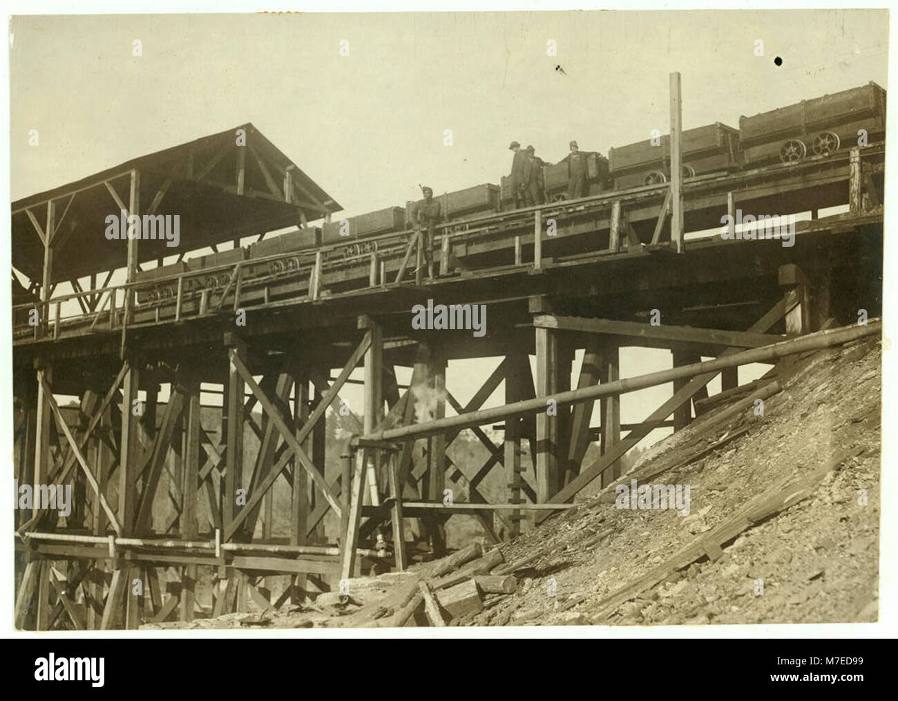 A photograph showing part of the tipple at Bessie Mine, an industrial ...