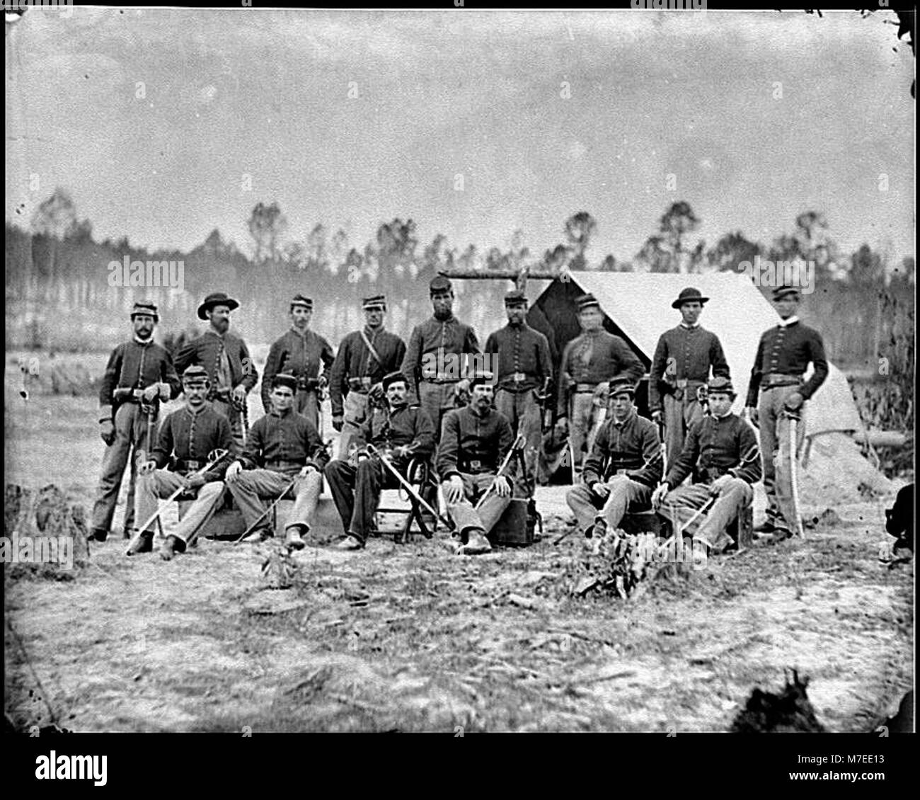 A historical photograph of a detachment of the 3rd Indiana Cavalry ...
