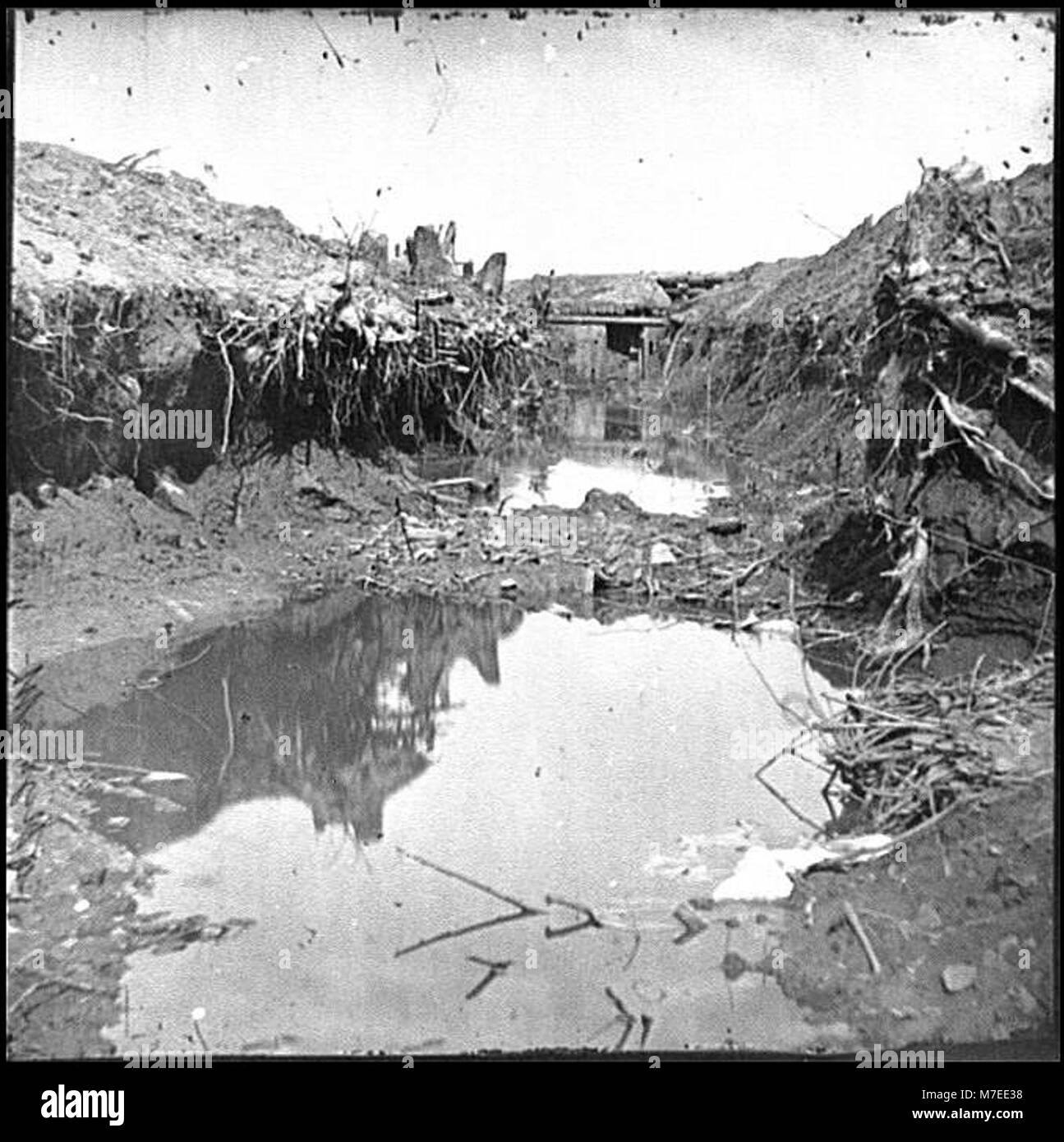 A photograph of the water-filled ditch on the west side of Fort ...