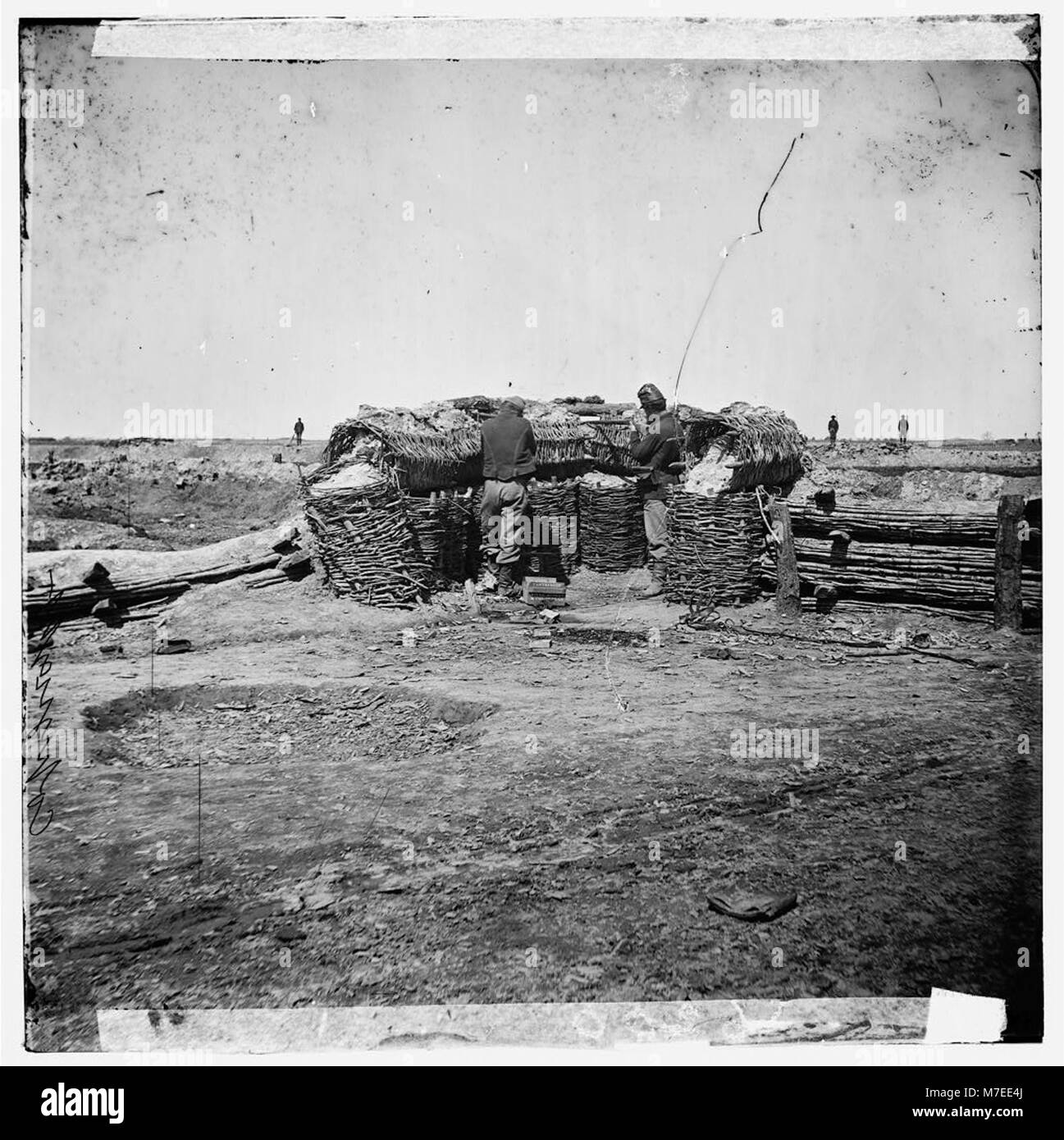 This image shows a Federal picket line in front of Fort Mahone during ...