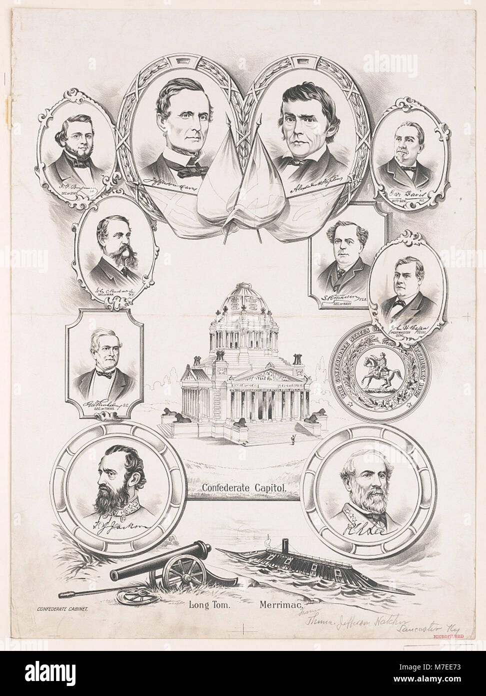An image showing the Confederate Capitol, surrounded by portraits of ...