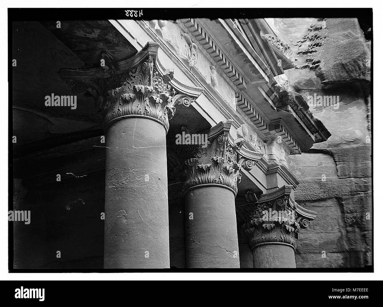 A telephoto image showing the intricate capitals of the portico at El ...