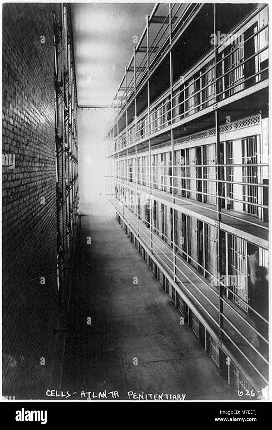 A historical photograph showing a cell block at the Atlanta ...