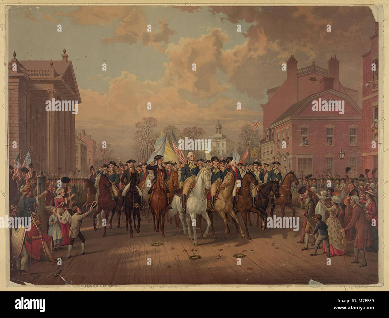 A historical image depicting the Evacuation Day ceremony and George ...