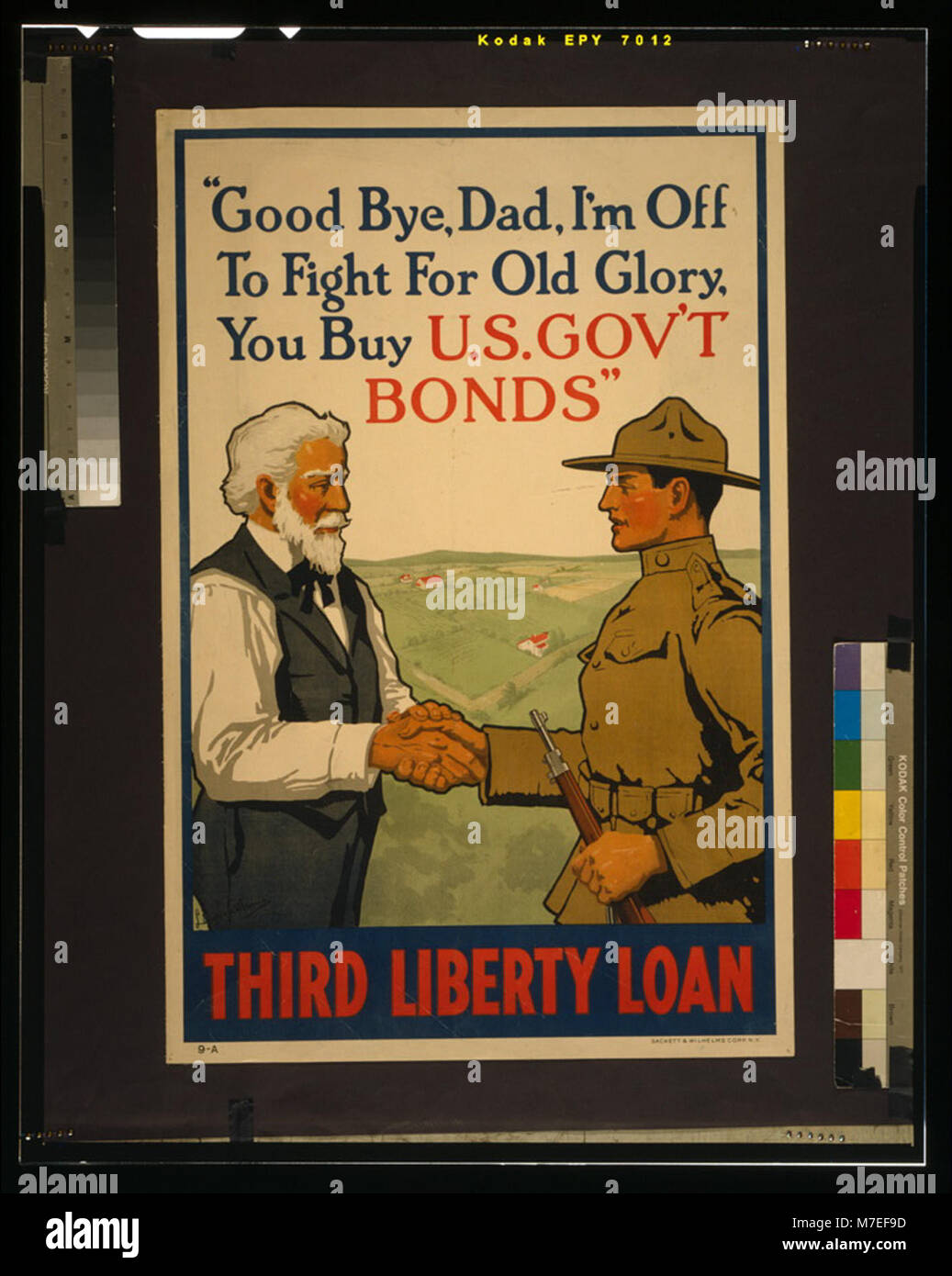 A historical World War I poster featuring a young man bidding farewell ...