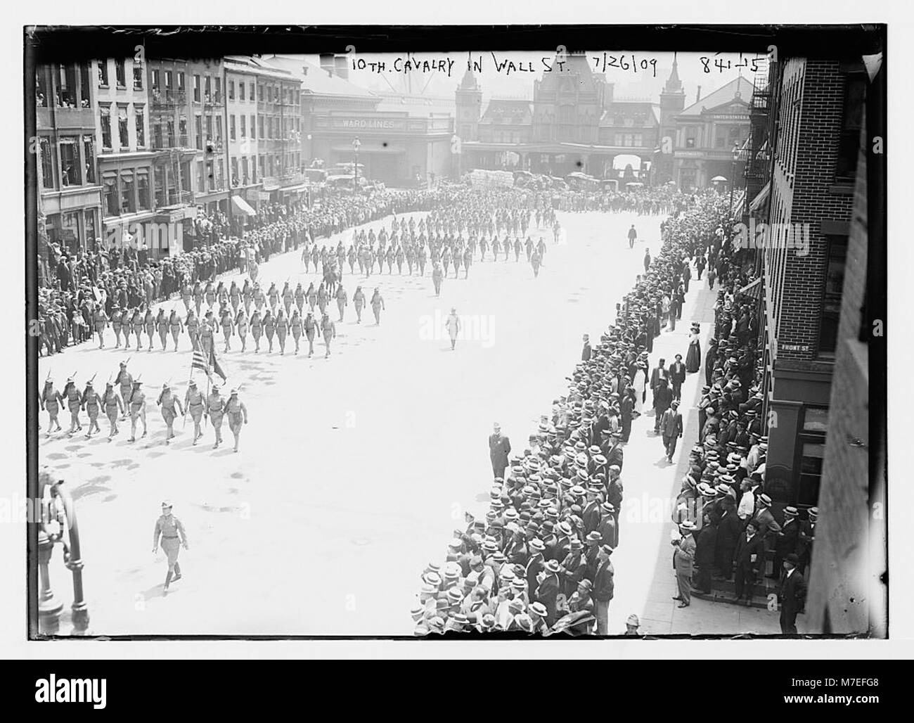 The 10th Cavalry Regiment marching in a parade down Wall Street, New ...