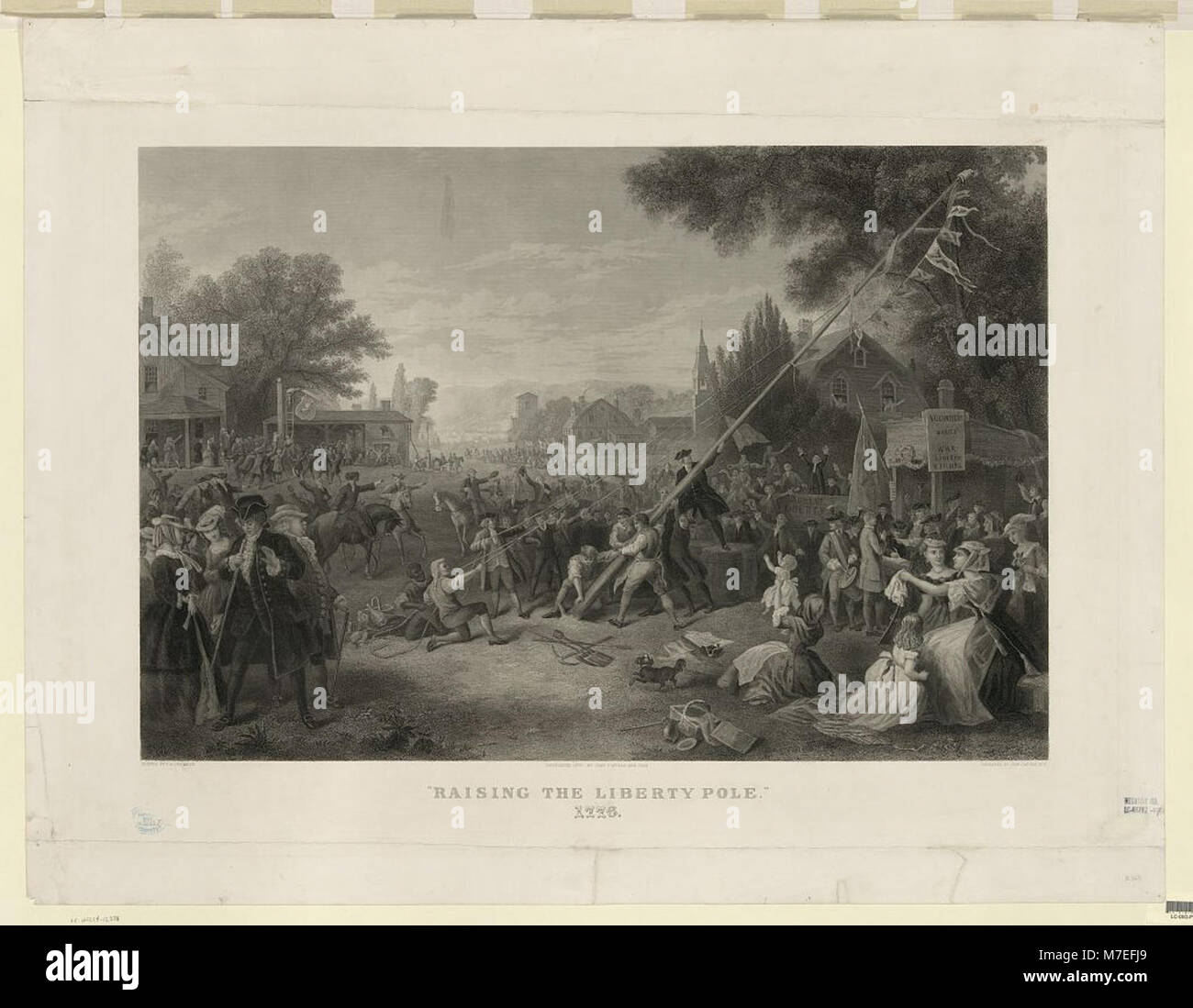 'Raising the Liberty Pole' is a historical scene from 1776, depicting ...