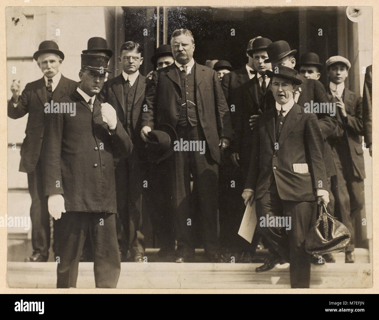 The photograph shows President Theodore Roosevelt during a campaign ...
