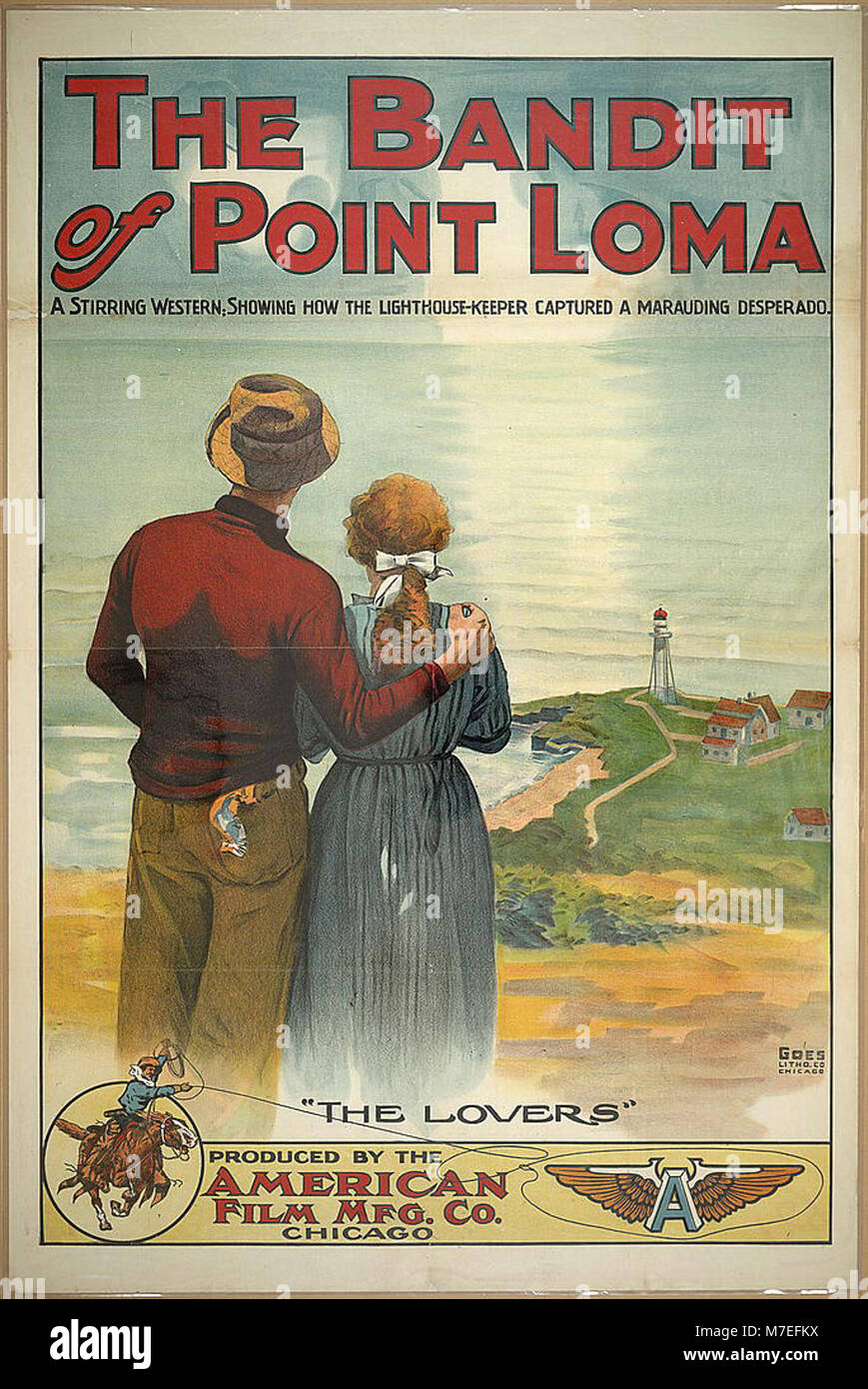 A Western film scene depicting a lighthouse keeper capturing a bandit ...