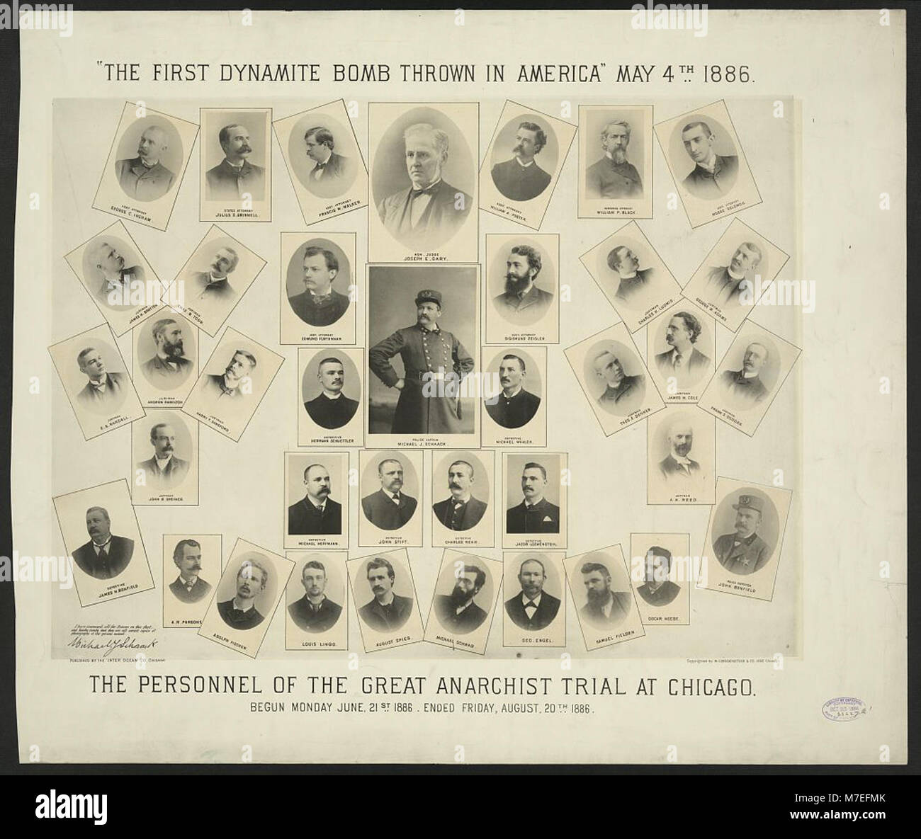 This image captures a key moment from the anarchist trial in Chicago ...