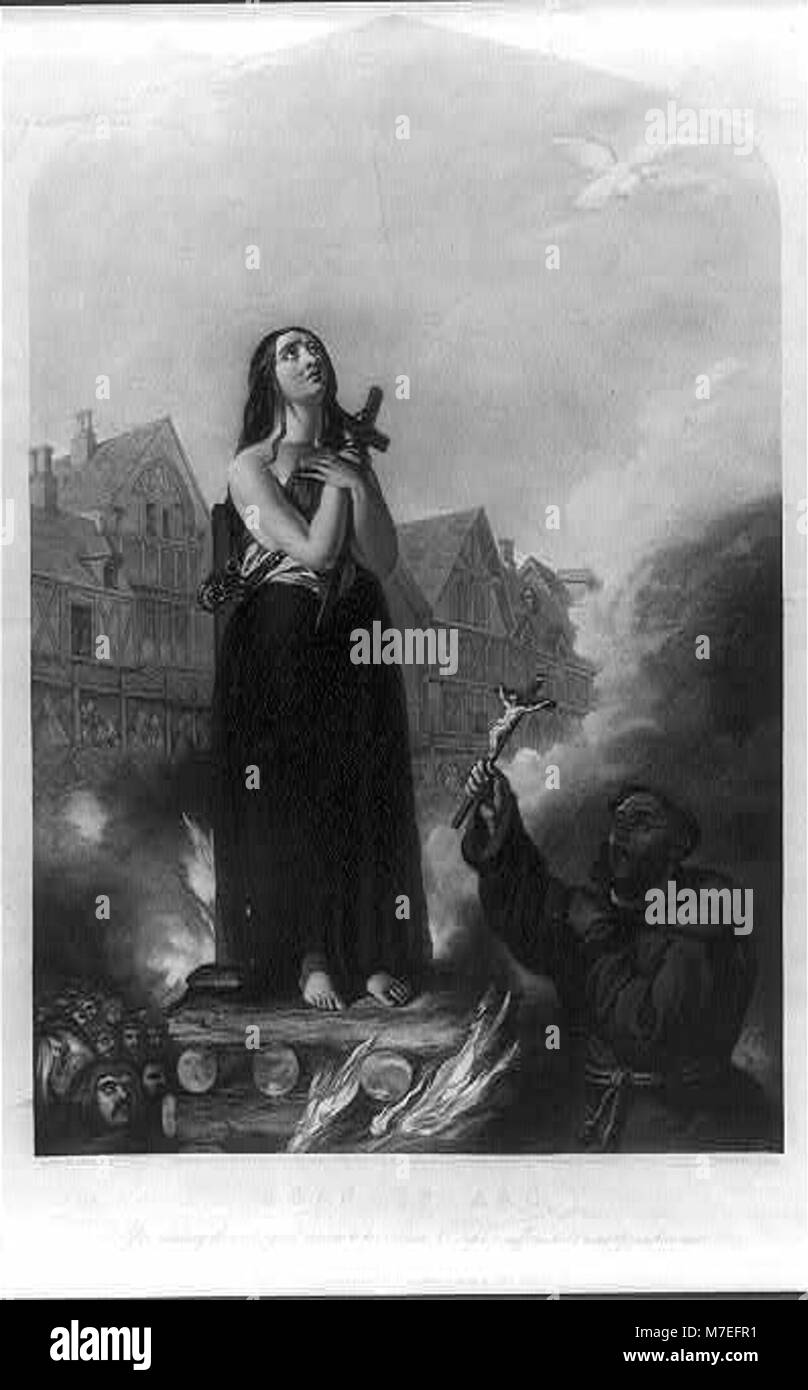 This image presents a portrait of Joan of Arc, the French heroine and ...