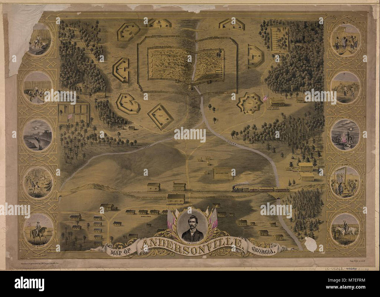 A historical map of Andersonville, Georgia, site of the infamous Confederate prison camp during ...