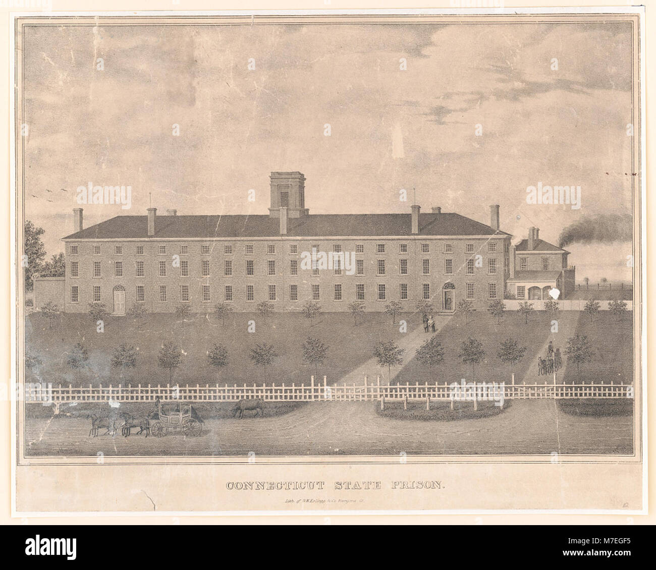This image shows the Connecticut State Prison, a facility with ...
