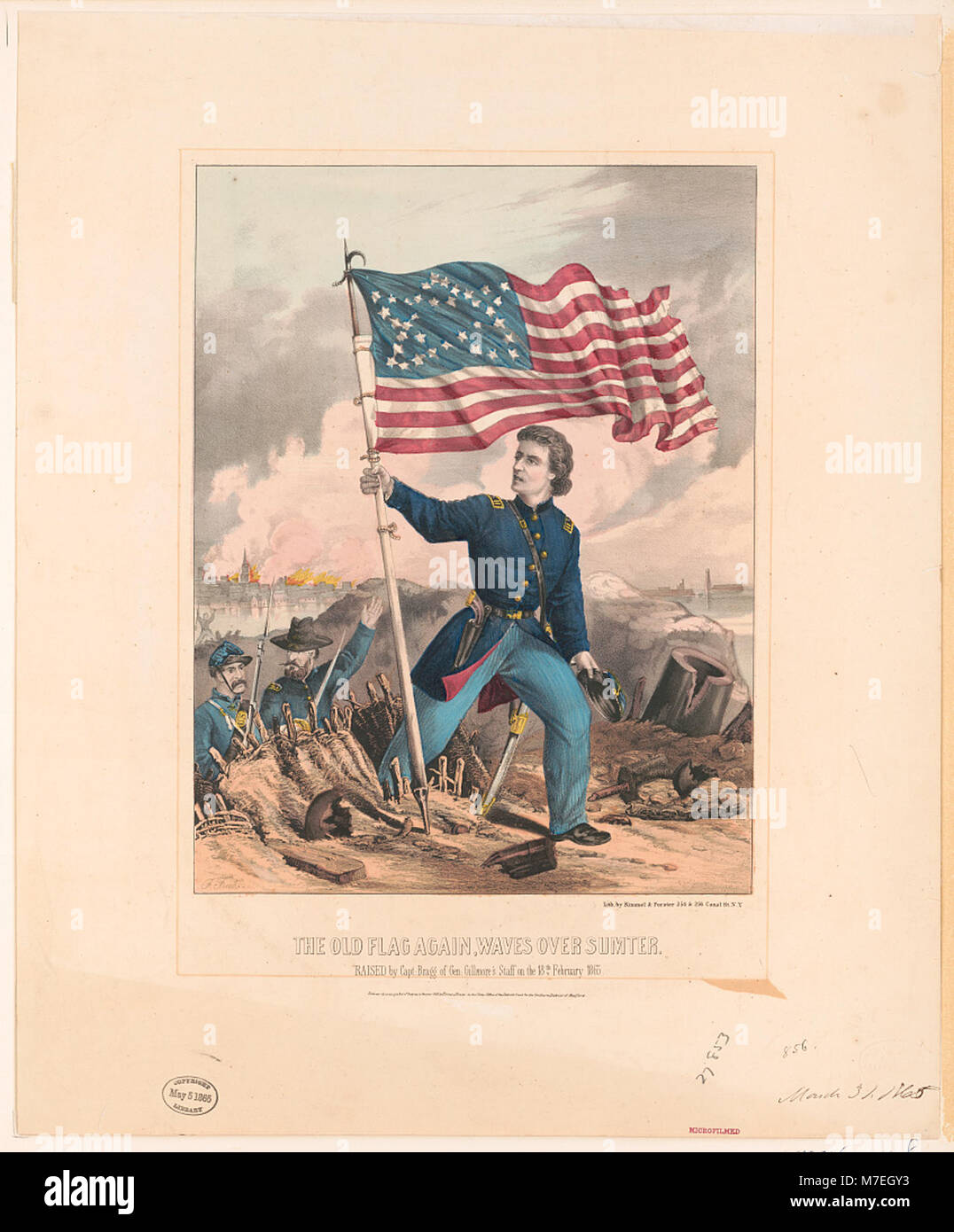 This image depicts the American flag flying over Fort Sumter, a ...