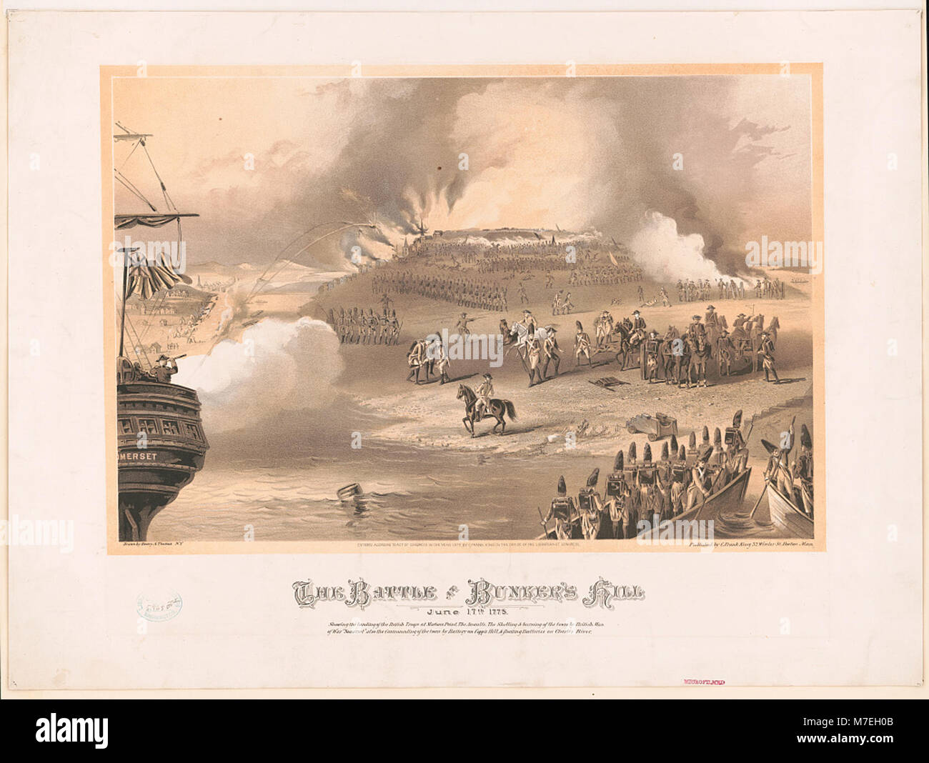 A drawing depicting the Battle of Bunker Hill, a significant battle ...