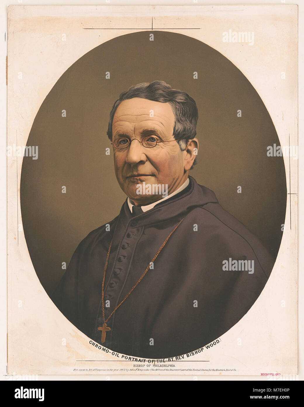 This chromo-oil portrait depicts the Rt. Rev. Bishop Wood, offering a ...