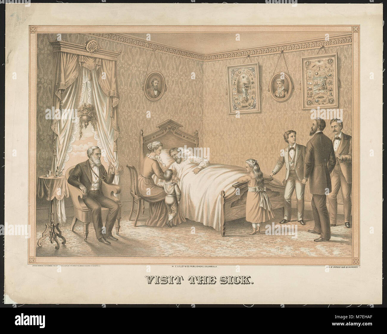 This photograph shows a scene of visiting the sick, a common practice ...