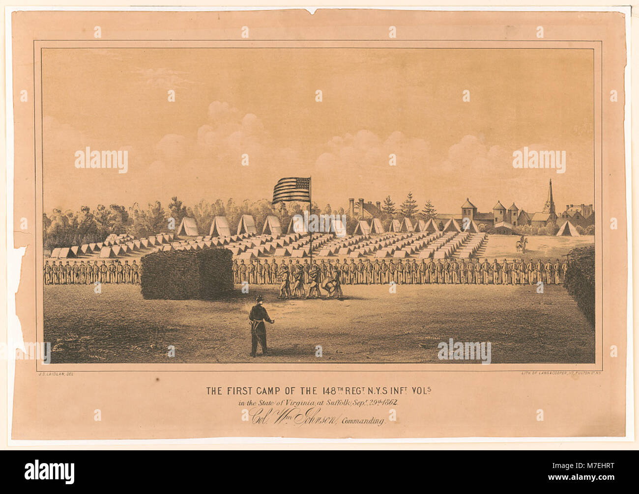 A historical photograph of the first camp of the 148th New York State ...