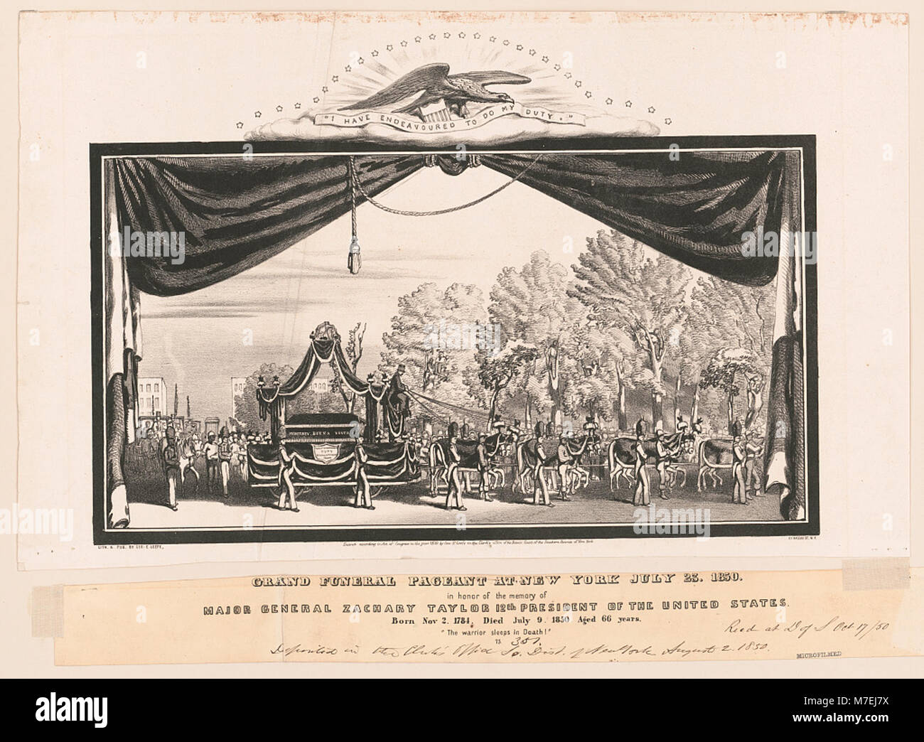 A grand funeral procession held in New York on July 23, 1850, honoring ...