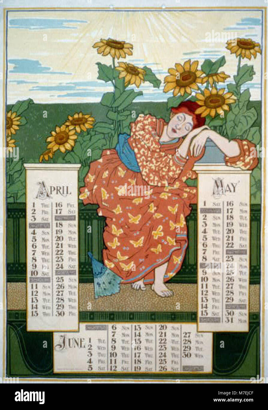 A calendar poster for 1897, featuring the months of April, May, and ...