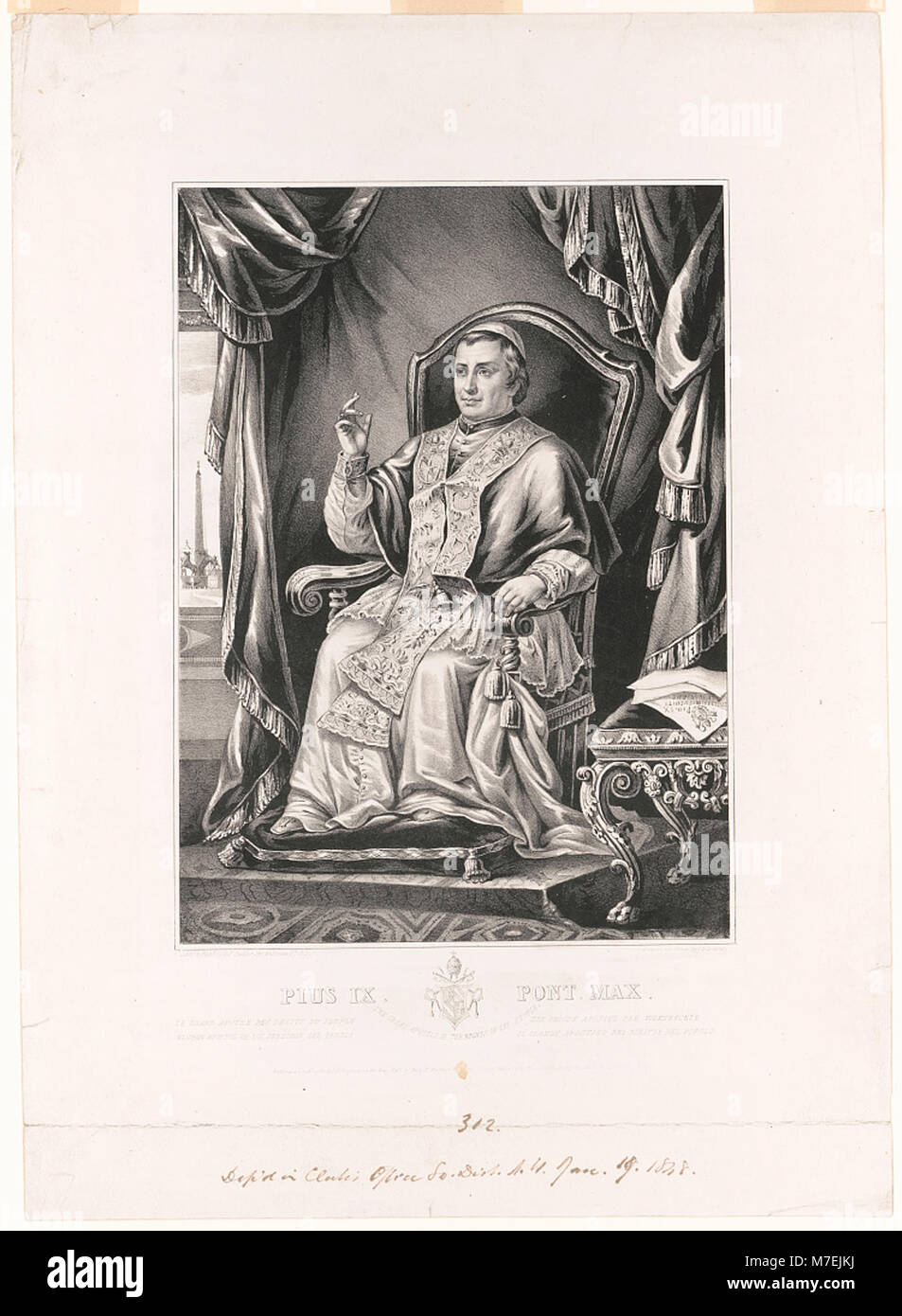 A portrait of Pope Pius IX, who served as the Pope from 1846 to 1878 ...