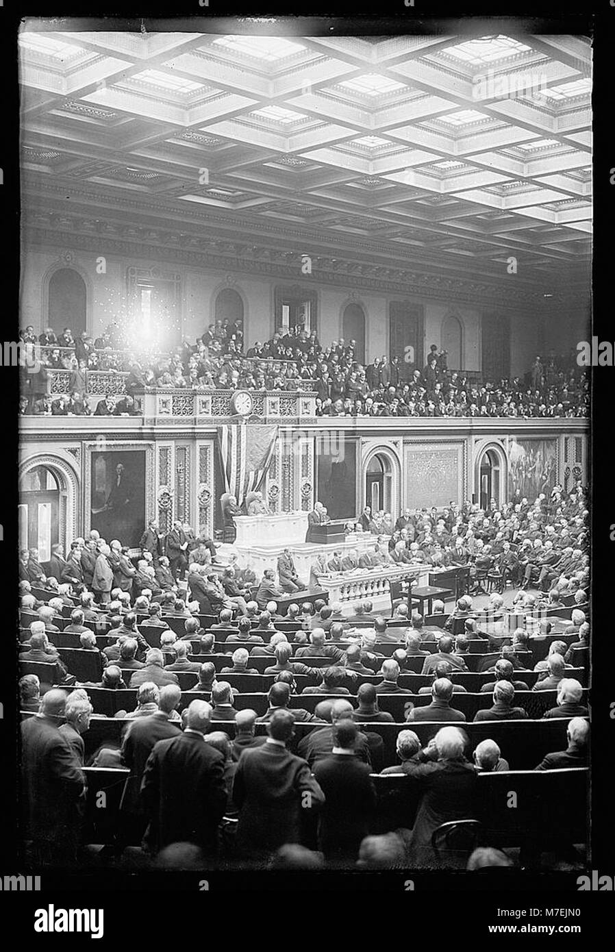 This image shows President Woodrow Wilson delivering a speech to ...