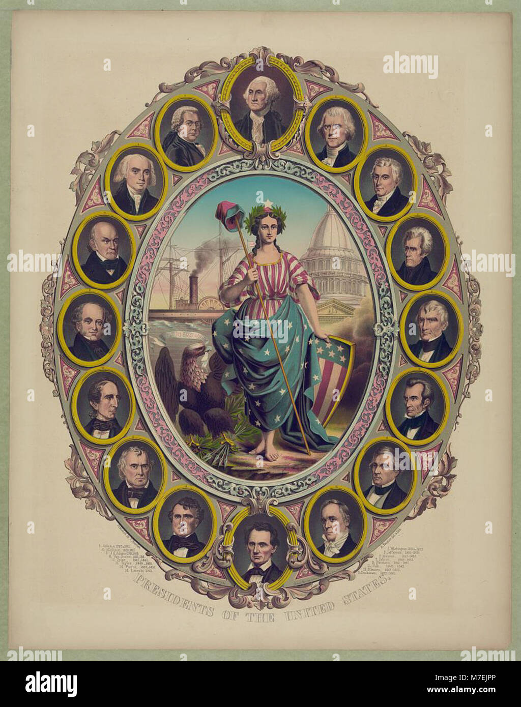 This lithograph depicts several Presidents of the United States ...