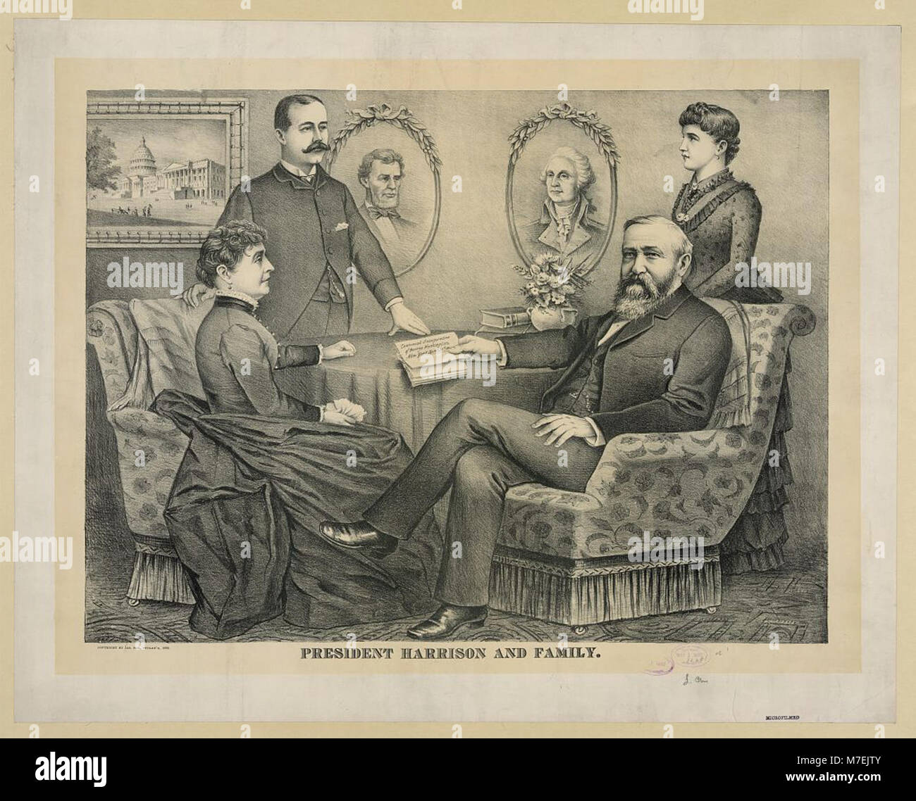This portrait depicts President Benjamin Harrison and his family ...