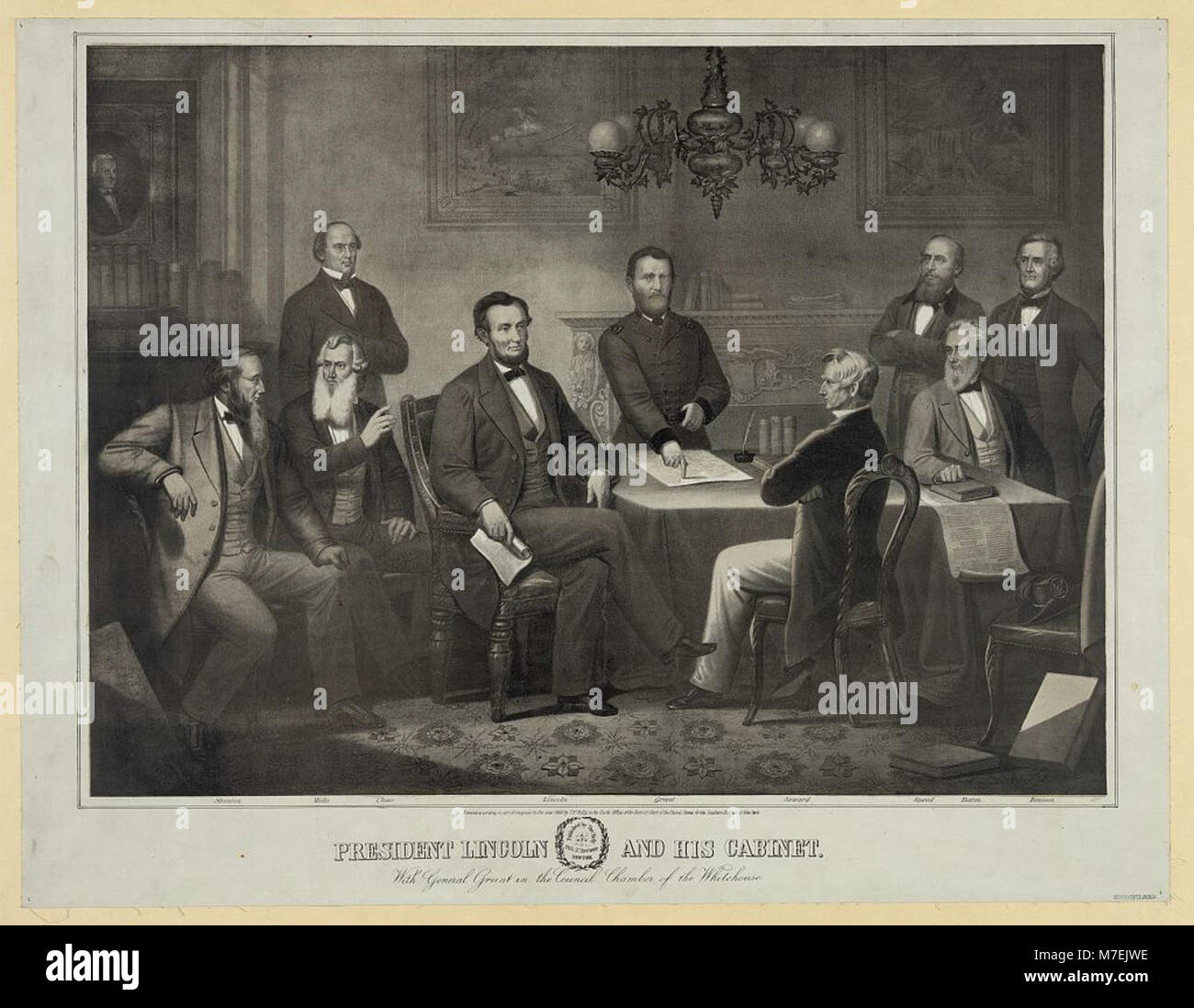 This photograph depicts President Abraham Lincoln with his cabinet ...