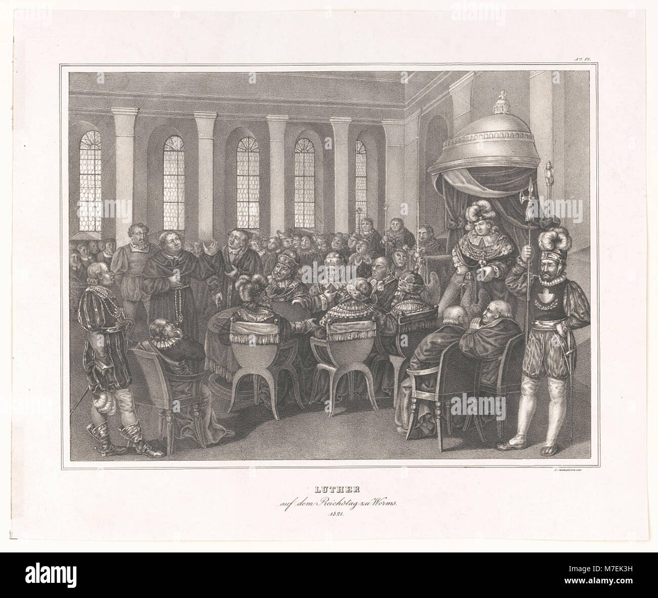 A historical depiction of Martin Luther at the Diet of Worms in 1521 ...