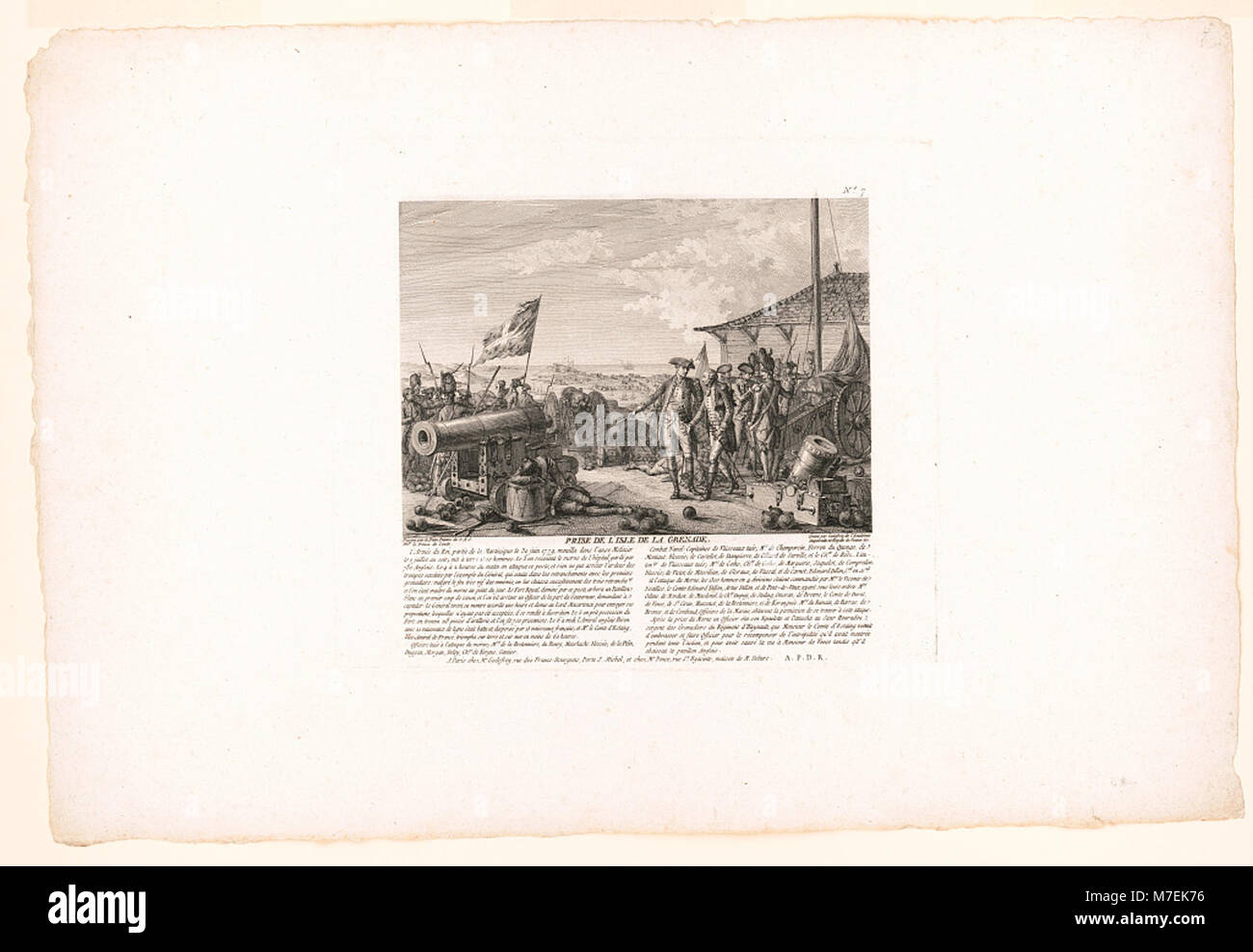 An engraving depicting the capture of Grenada Island, created by ...