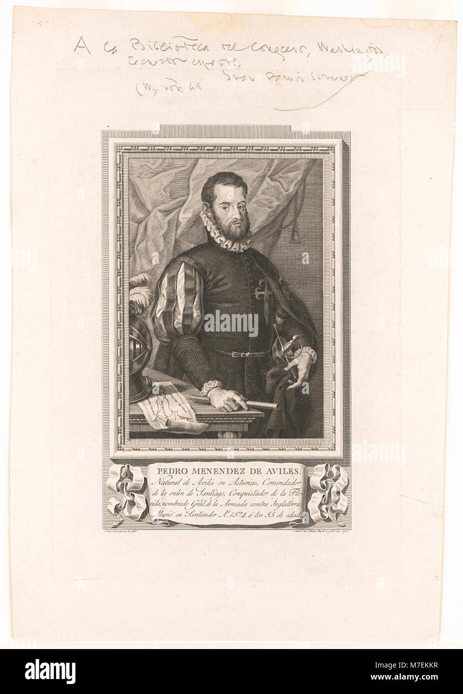 This 1791 engraving depicts Pedro Menendez de Aviles, the Spanish ...
