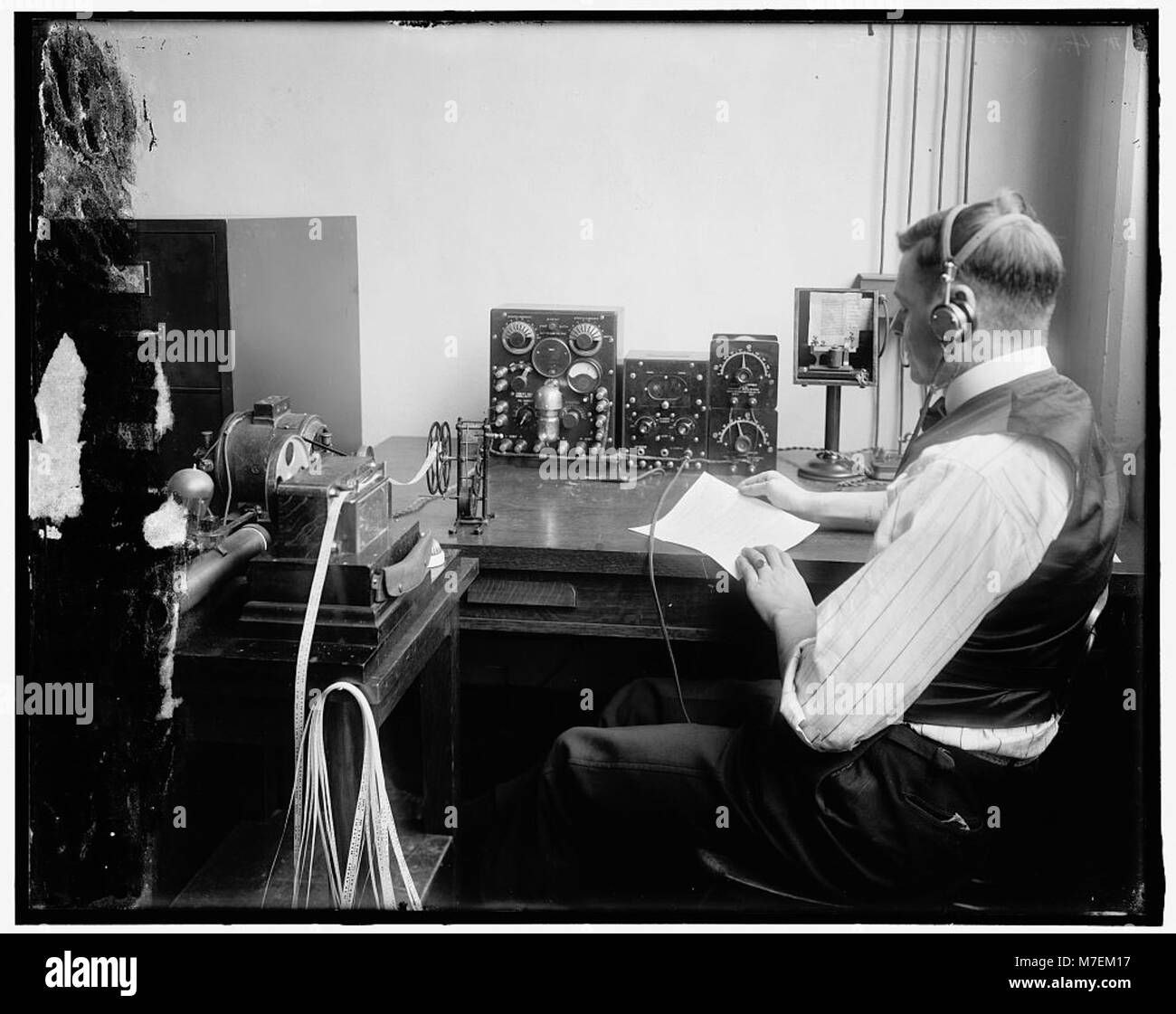 A historical image of an early radio, showcasing the technology that ...