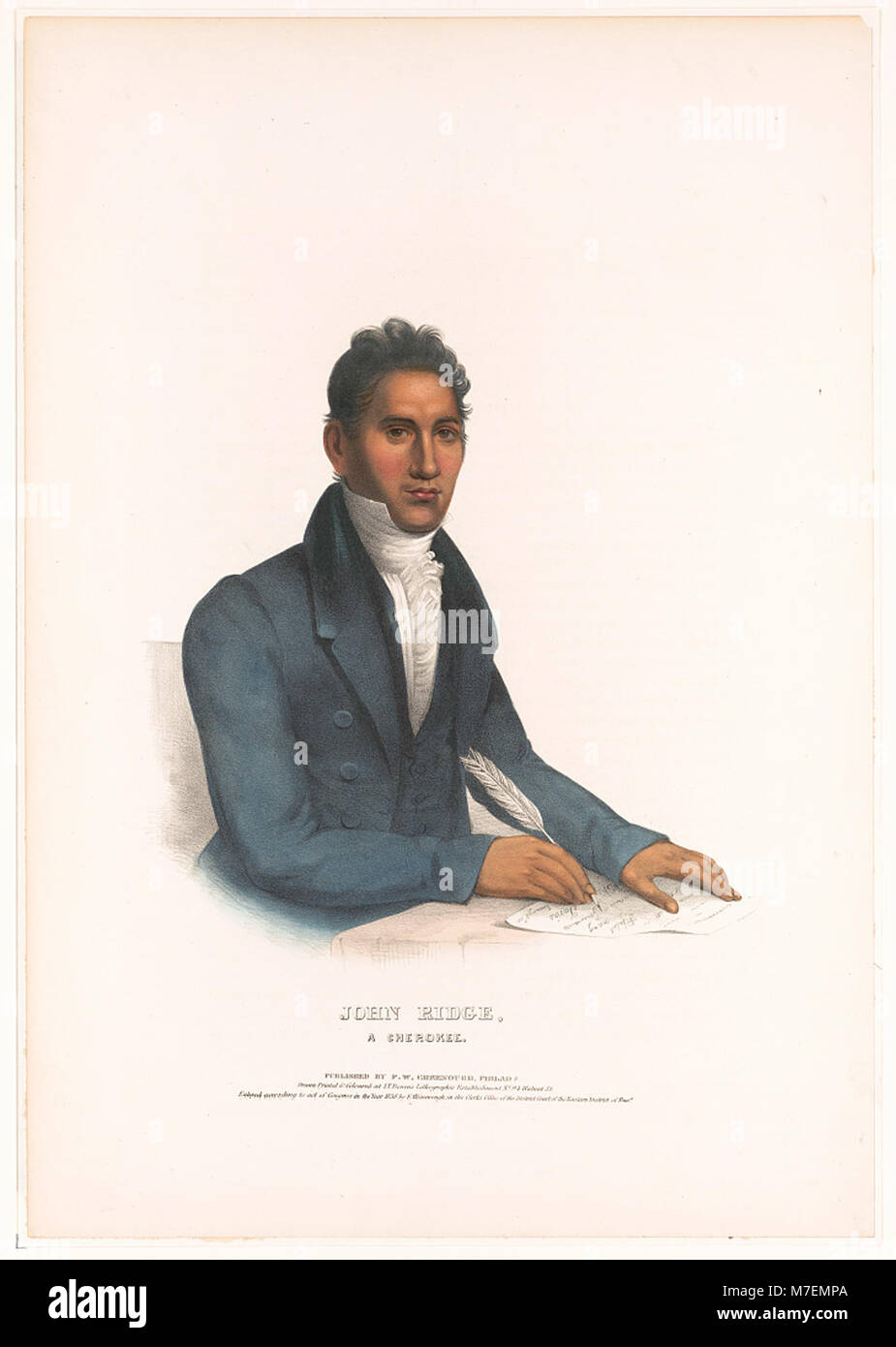 John Ridge, a Cherokee - drawn, printed & coloured at I.T. Bowen's ...