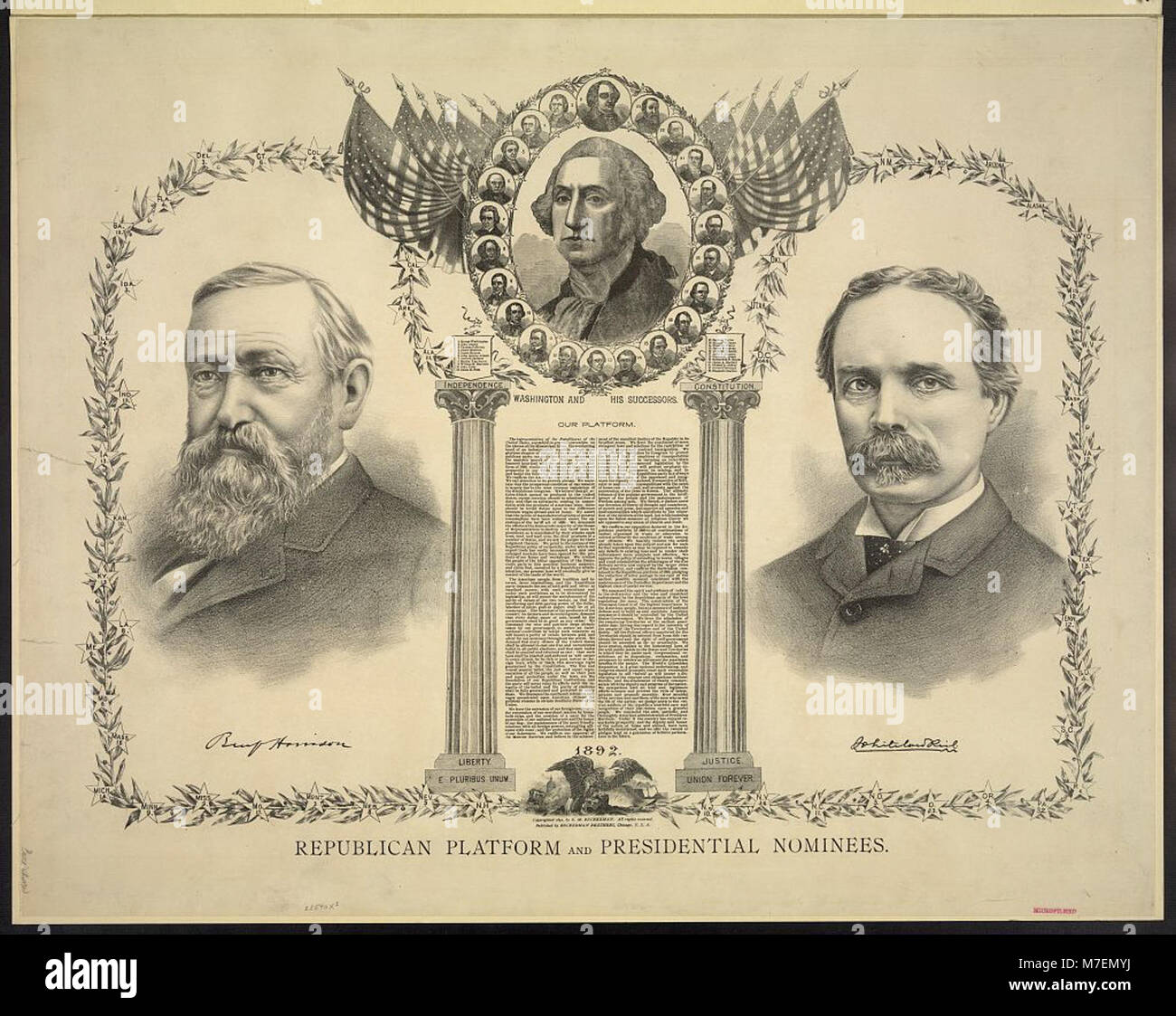 A historical image depicting the Republican platform and presidential ...