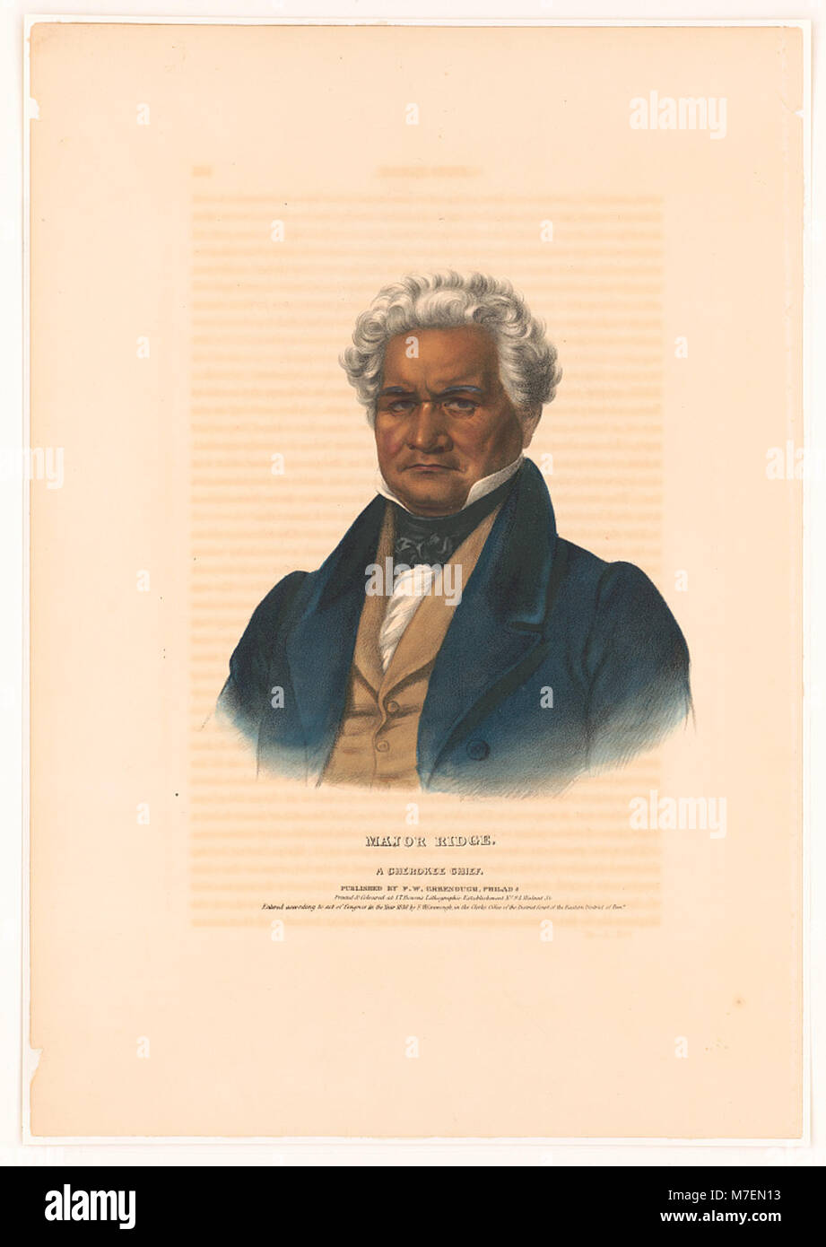 Major Ridge, a prominent Cherokee chief, portrayed in a colored ...