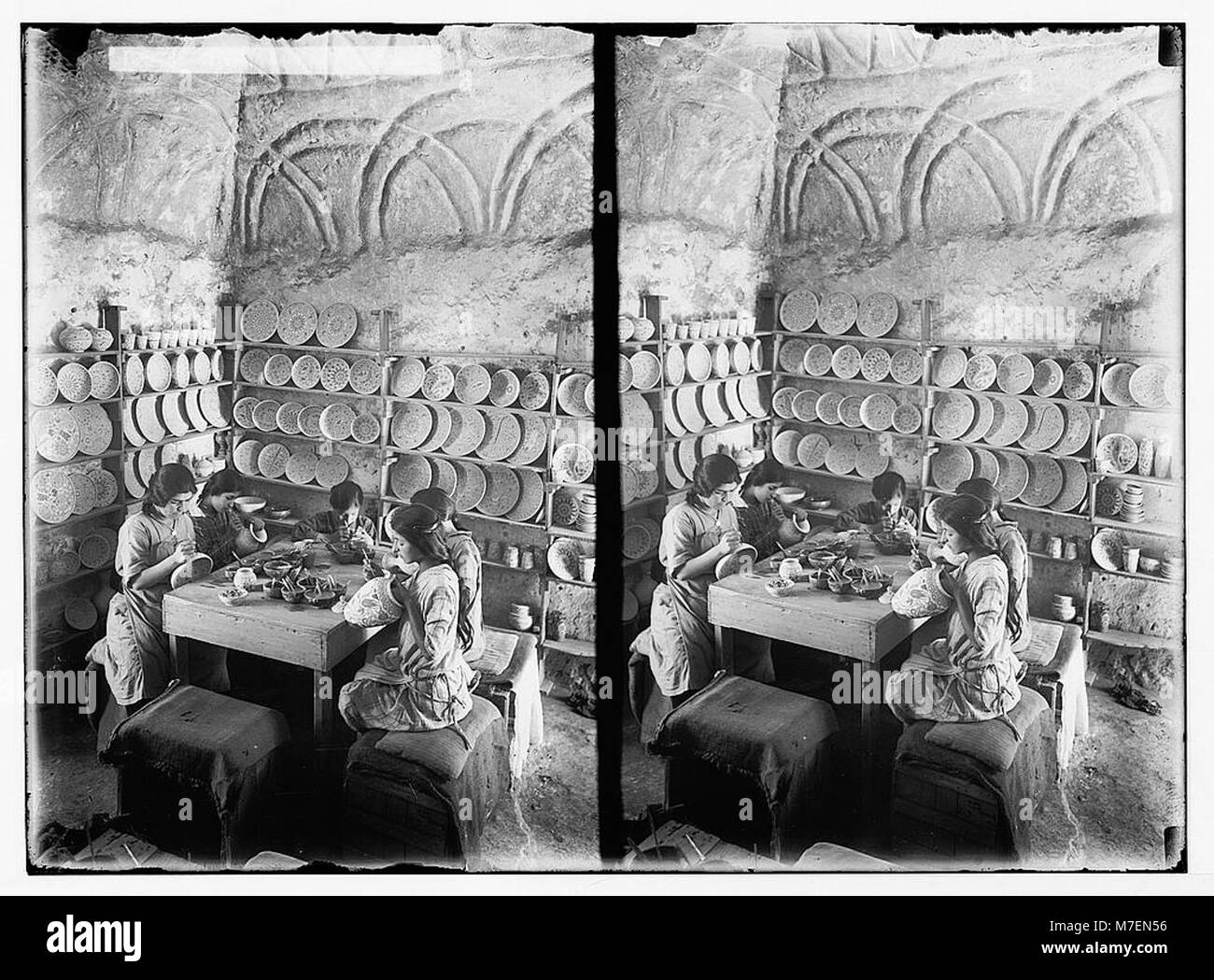 Young girls in Jerusalem decorating faience vases, reviving the famous ...