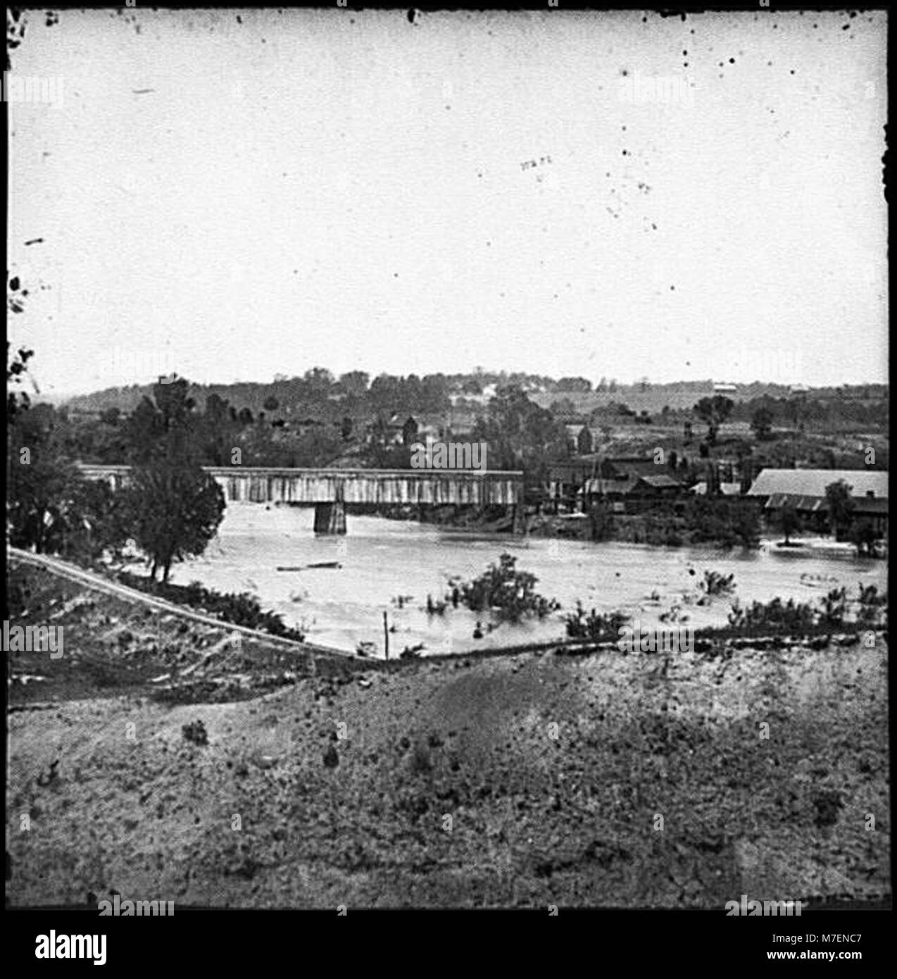 This photograph shows the Richmond, Virginia railroad bridge and the ...