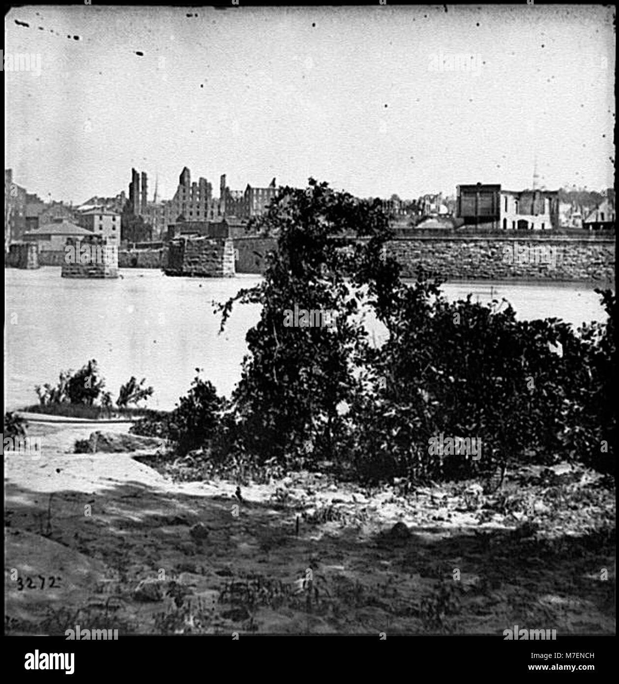 This photograph depicts the ruins of Mayo's Bridge in Richmond ...