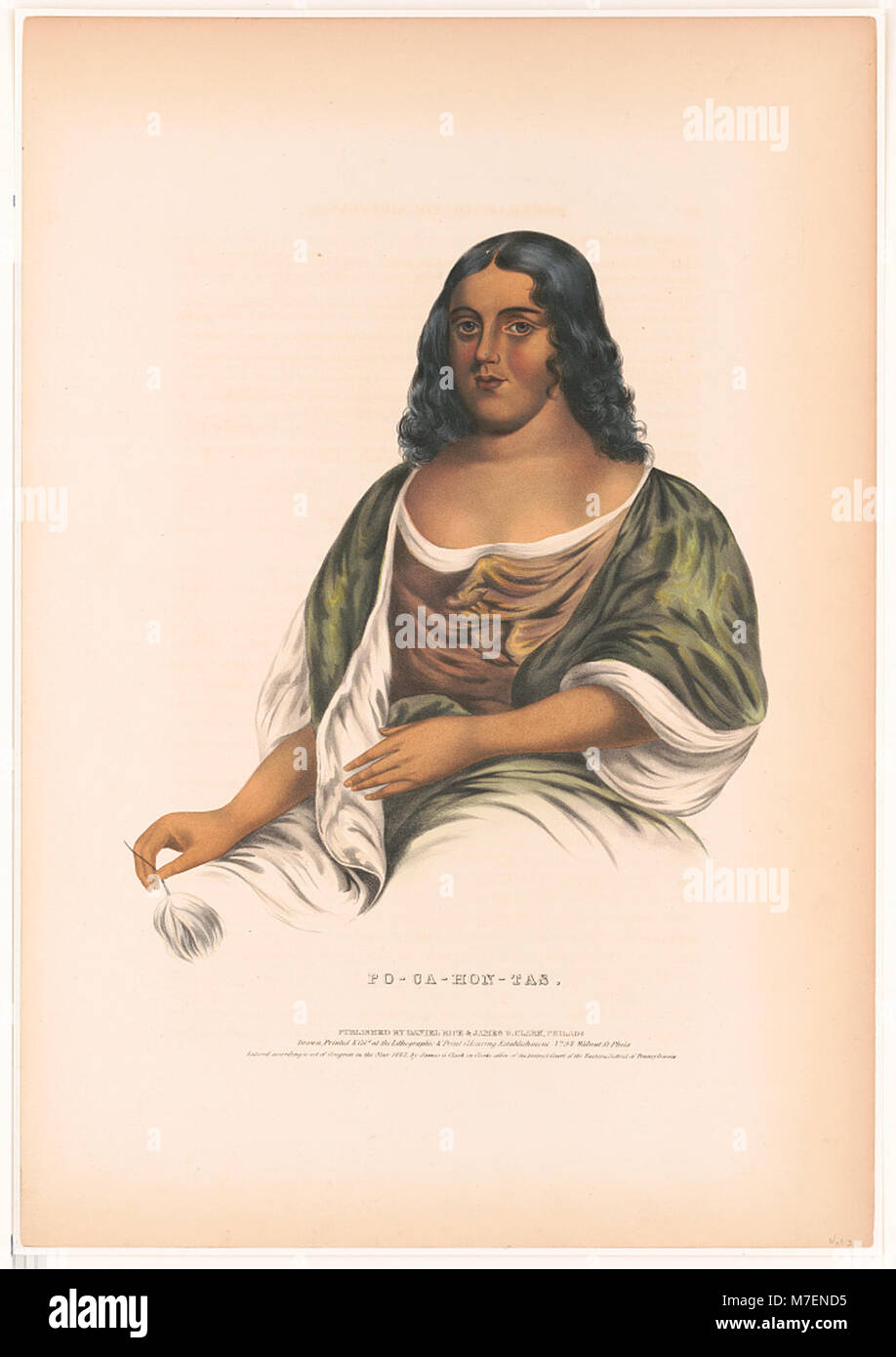 A historical portrait of Pocahontas, a Native American woman from the ...