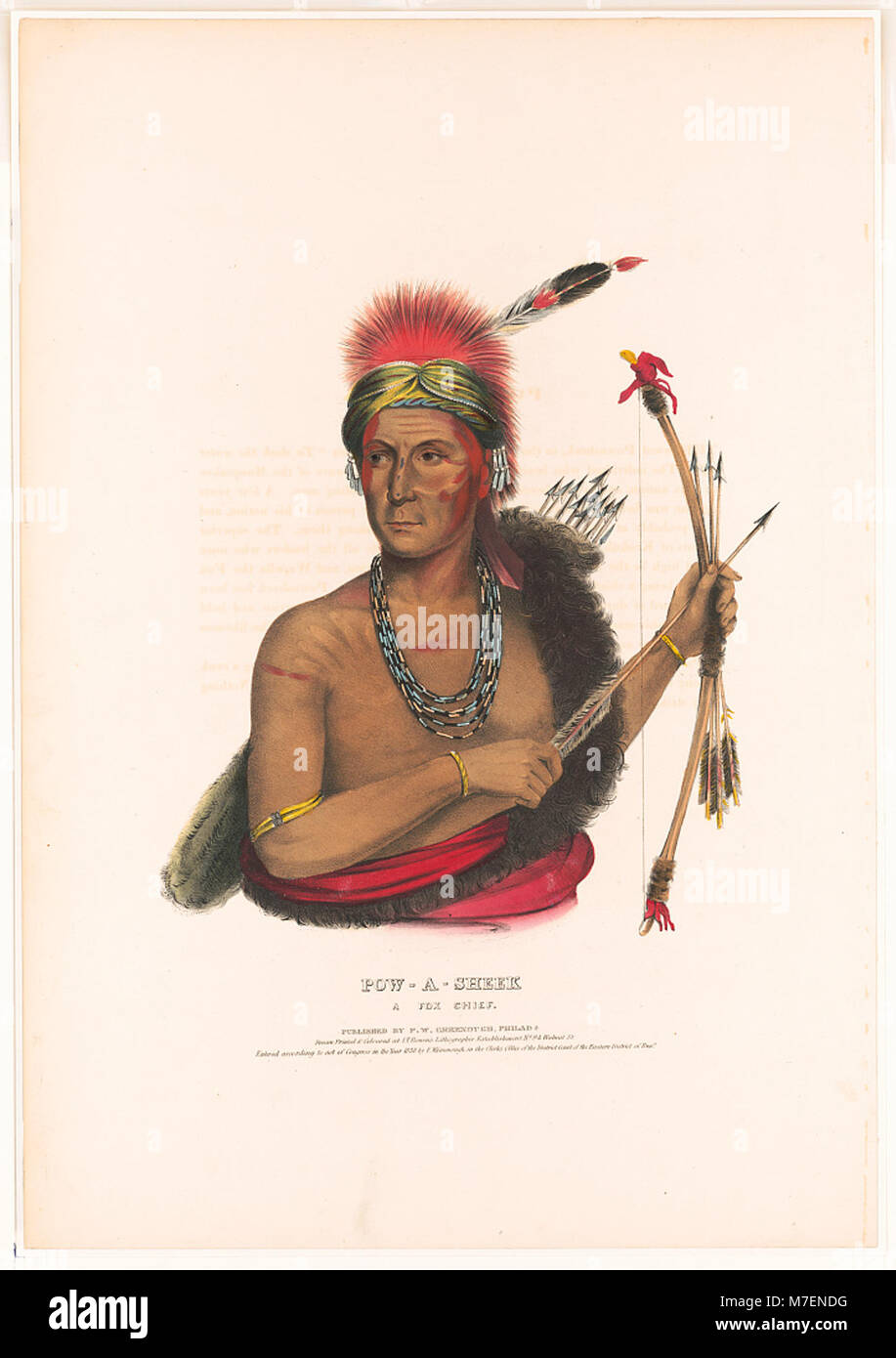 This lithograph portrays Pow-A-Sheek, a Fox tribe chief, highlighting ...