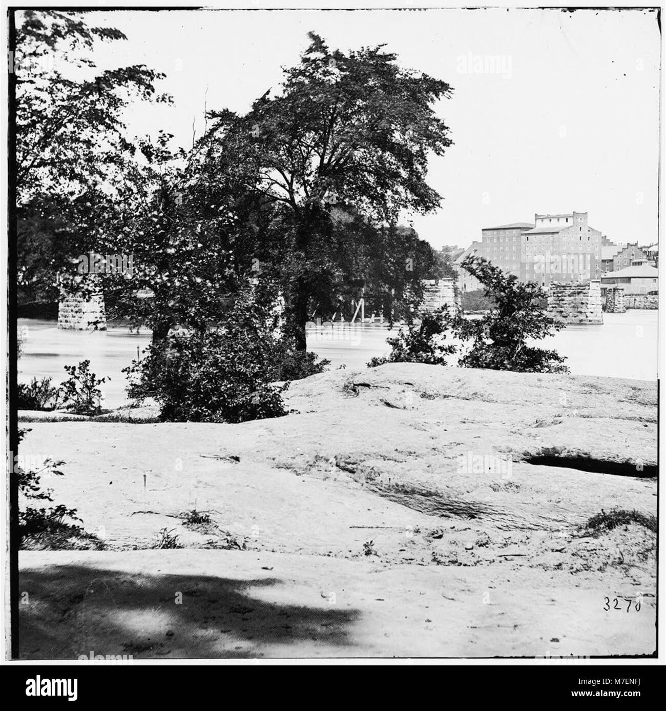 The ruins of Mayo's Bridge in Richmond, Virginia, show remnants of the ...