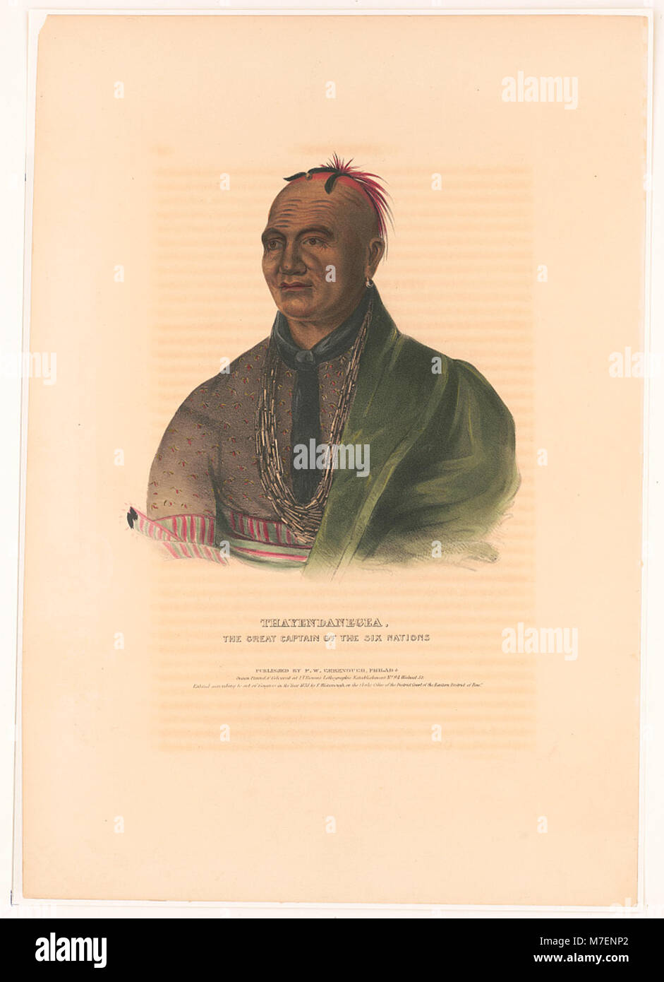 A lithograph of Thayendanegea, also known as Joseph Brant, the Mohawk ...